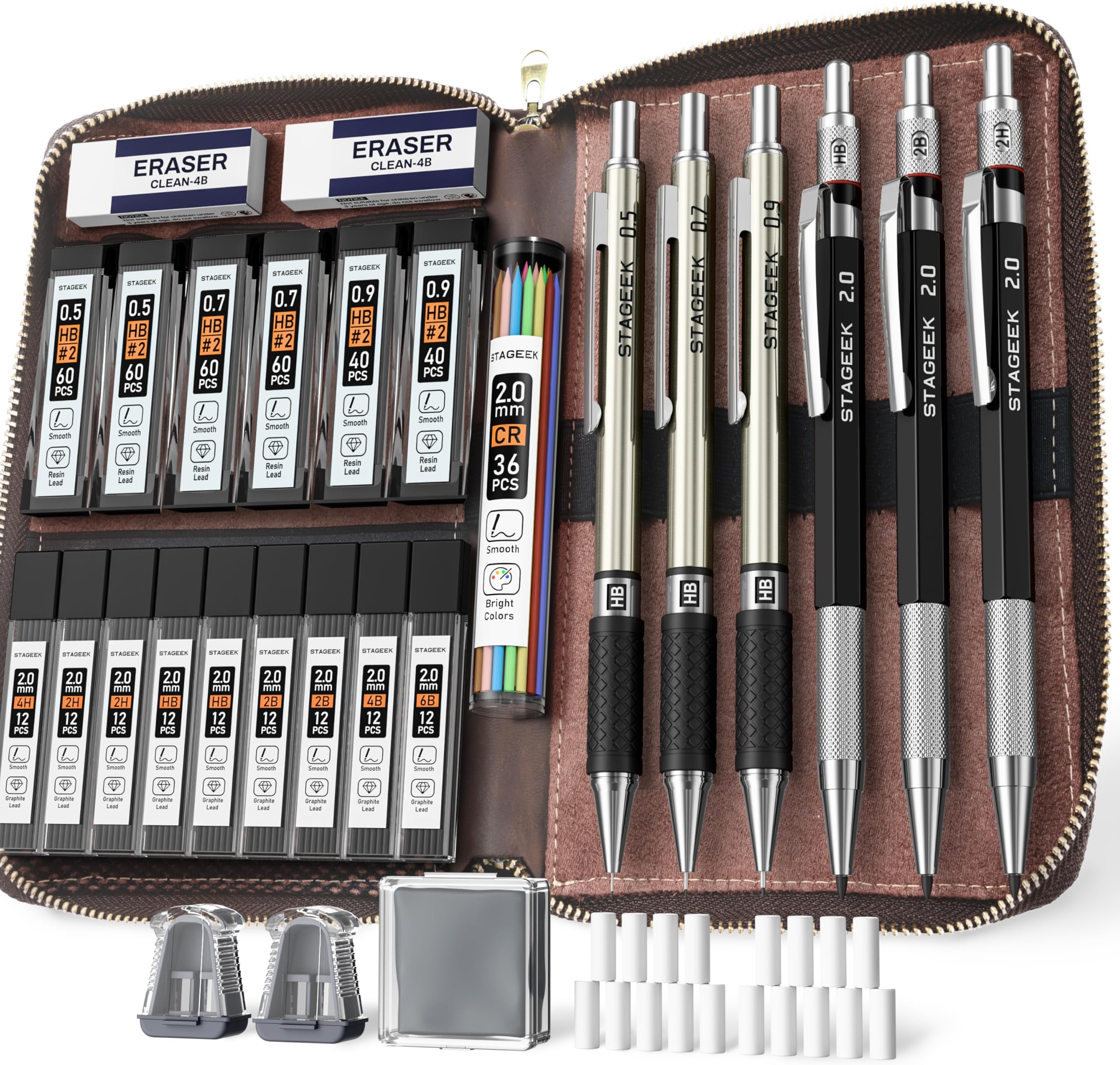 Amazon.com : STAGEEK 30PCS Art Mechanical Pencil Set with Leather Bag ...