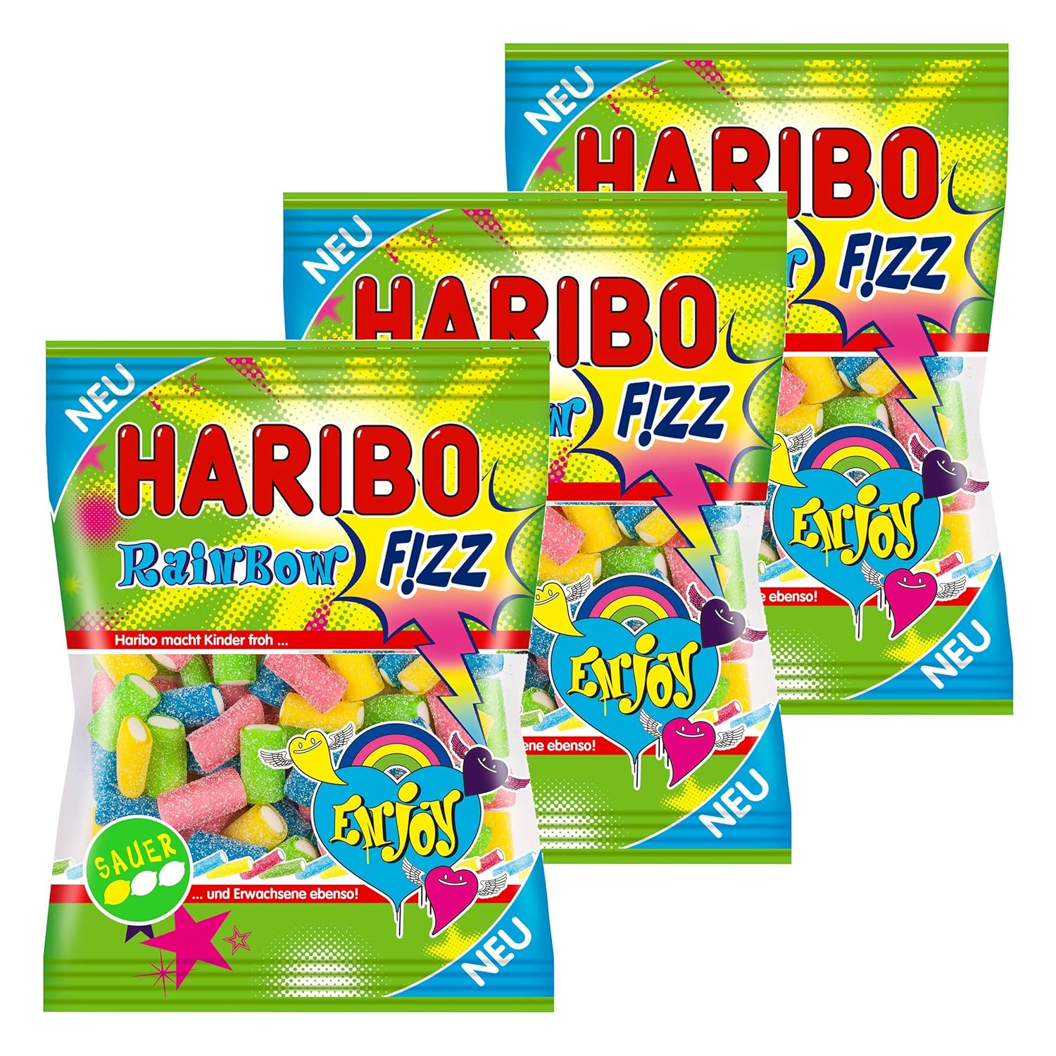 Haribo Rainbow Fizz, 3er Set, Gummibärchen, Weingummi, Fruchtgummi ...