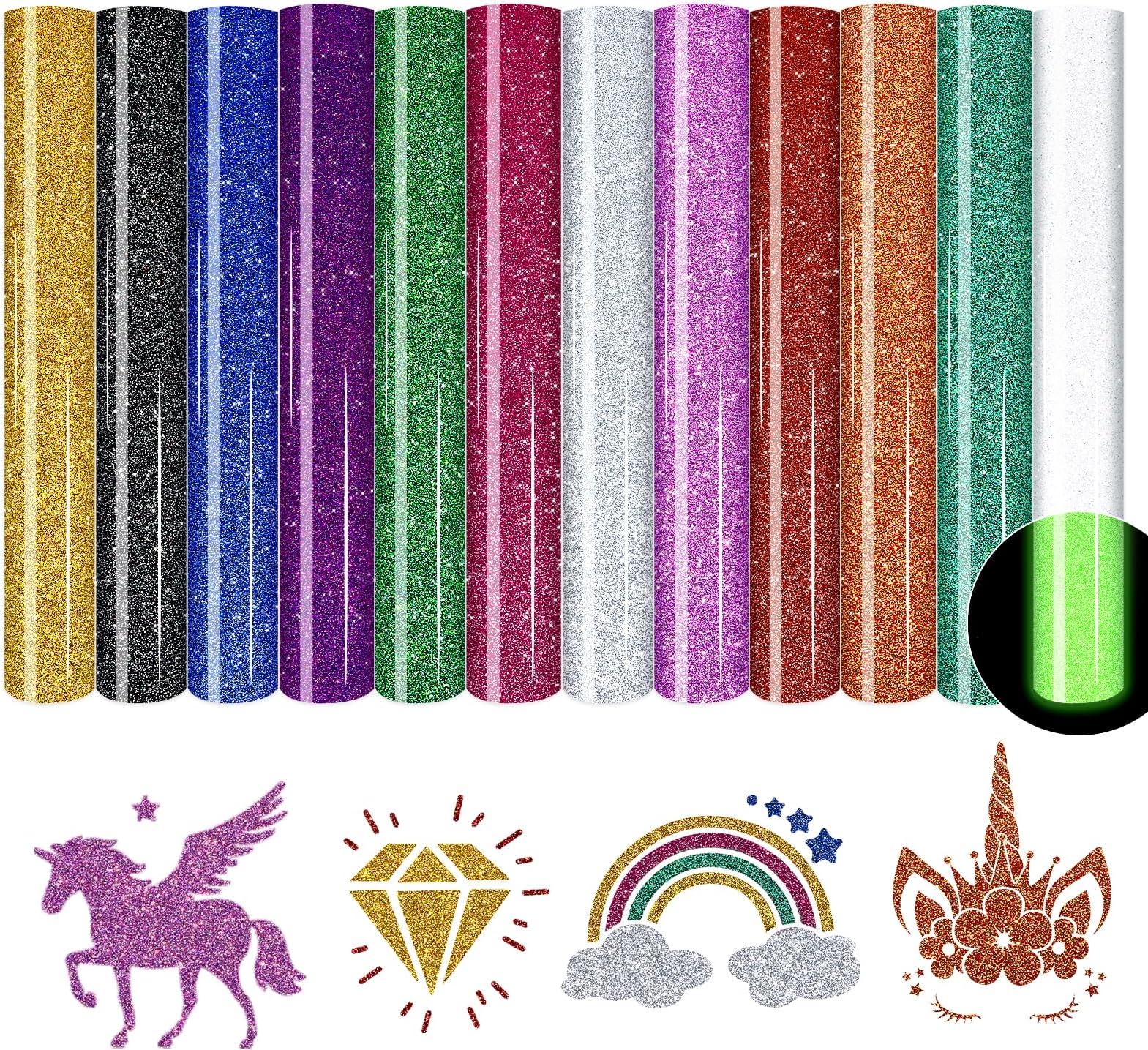 Amazon.com: VINYL FROG Glitter HTV Heat Transfer Vinyl Bundle 14 Sheets ...