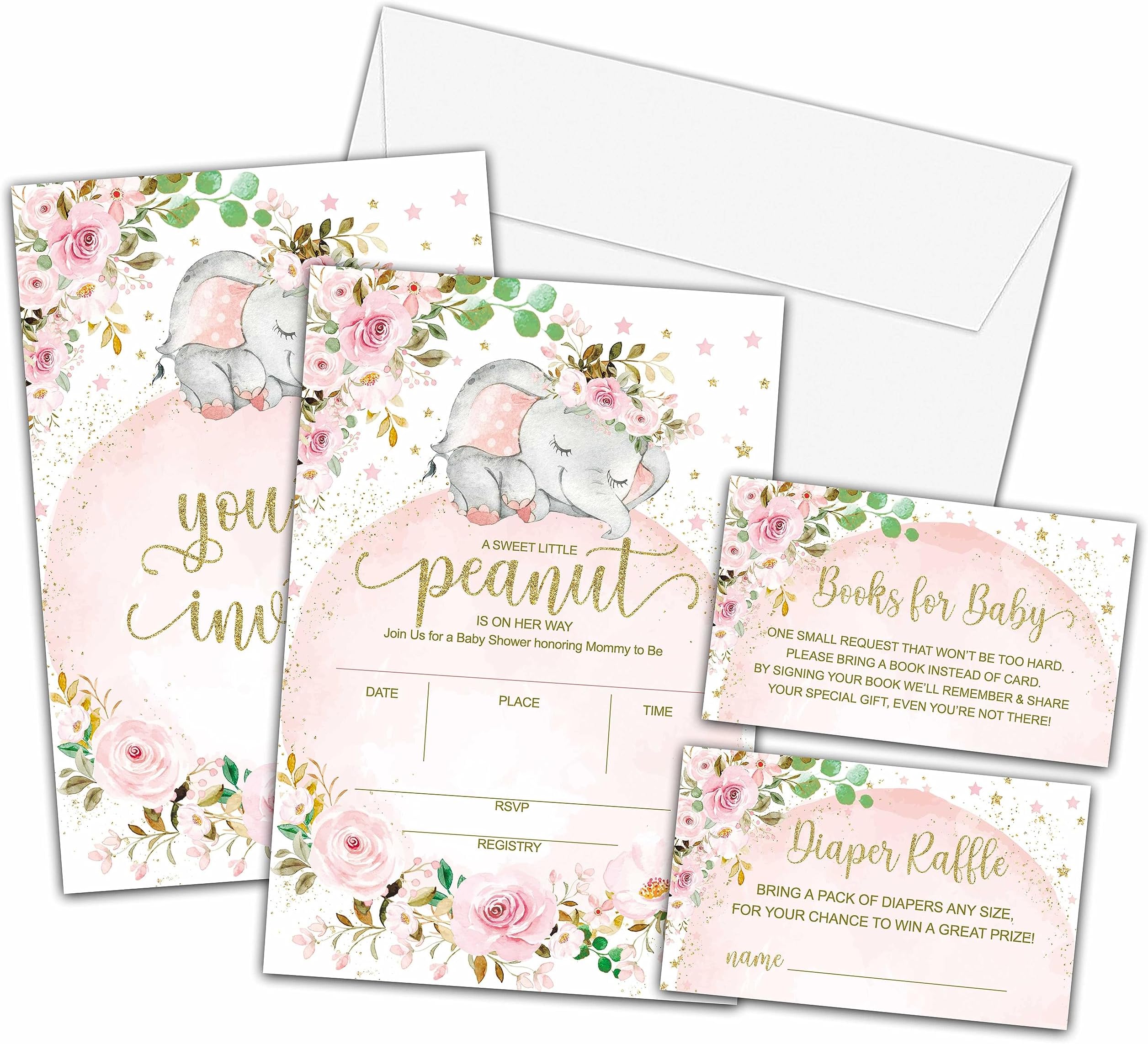 Amazon.com: Elephant Boho Floral - Baby Shower Pink Elephant ...