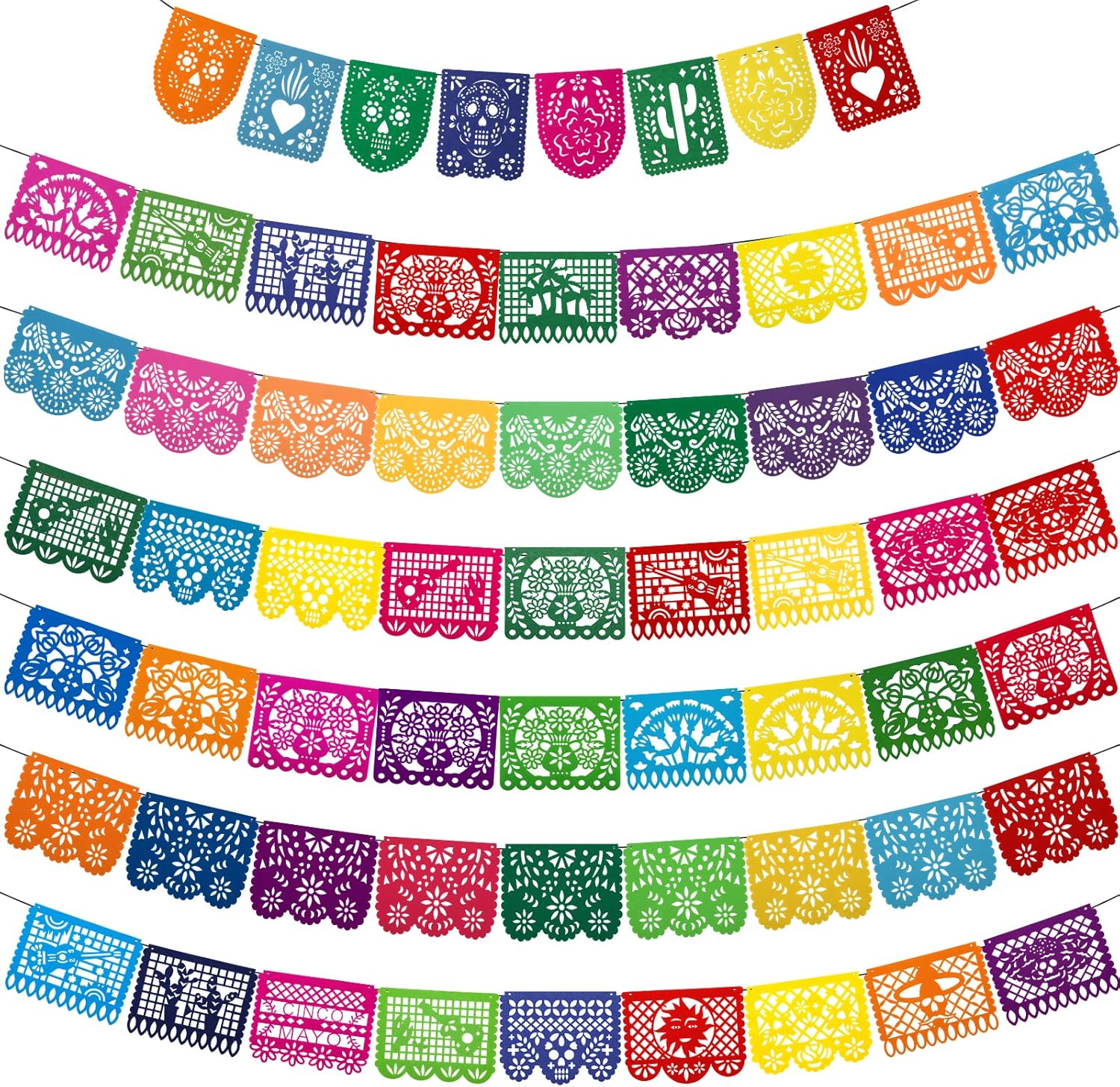 Amazon.com: 7 Pack Papel Picado Banner Mexican Party Fiesta Flag Cinco ...