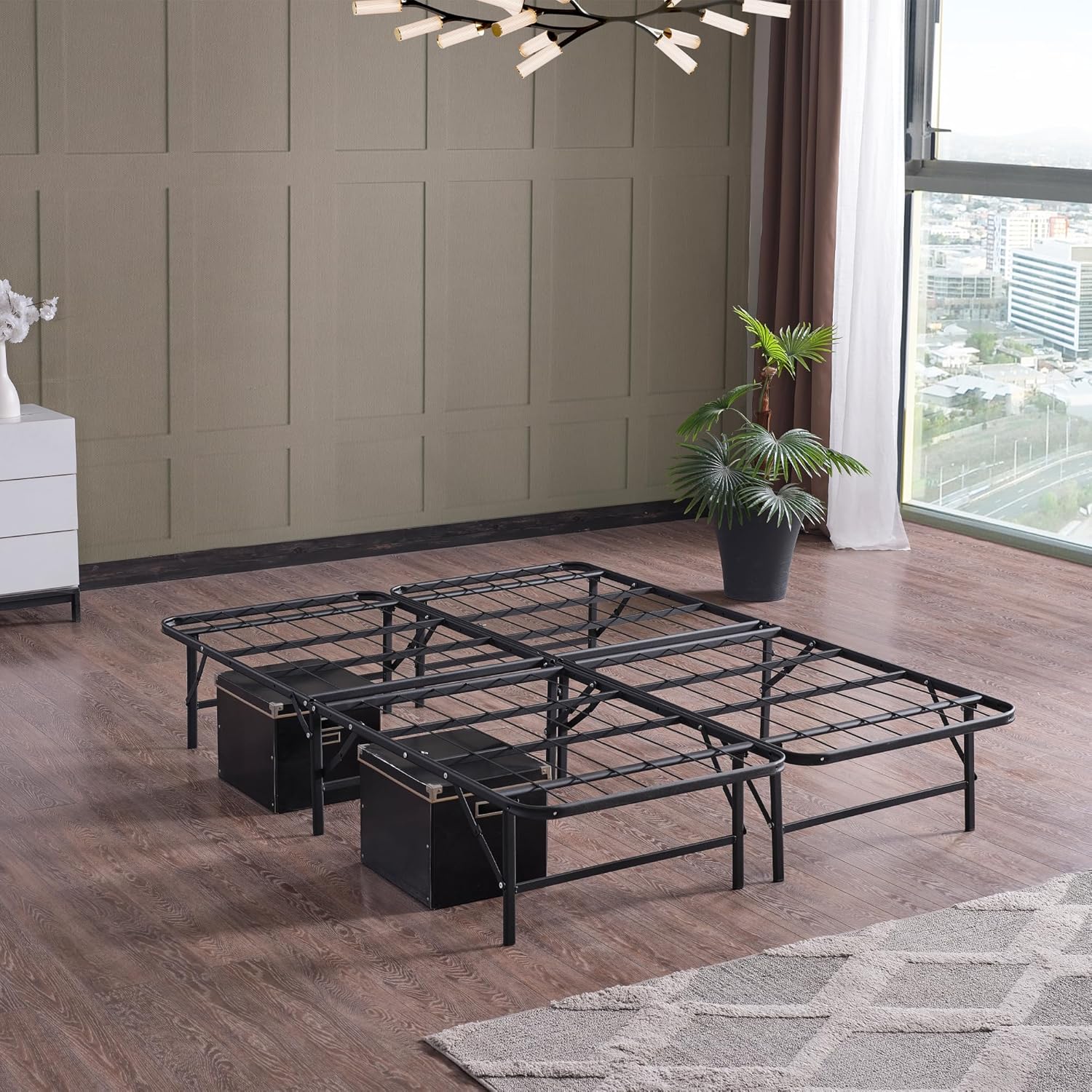 Amazon.com: MACTUR Foldable Metal Bed Frame Queen Size Metal Platform ...