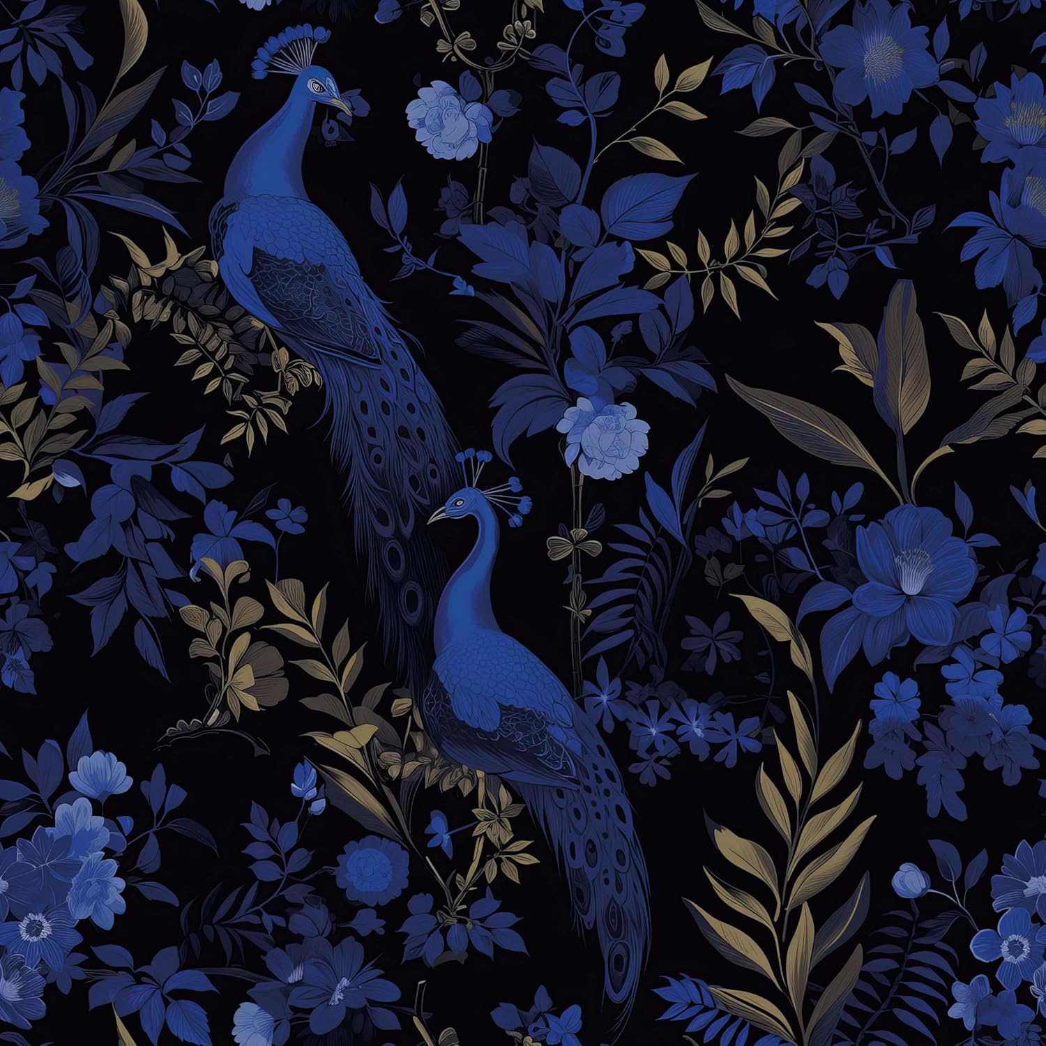FLFK Black and Dark Blue Peacock Wallpaper,Peel and Stick Wall Mural ...