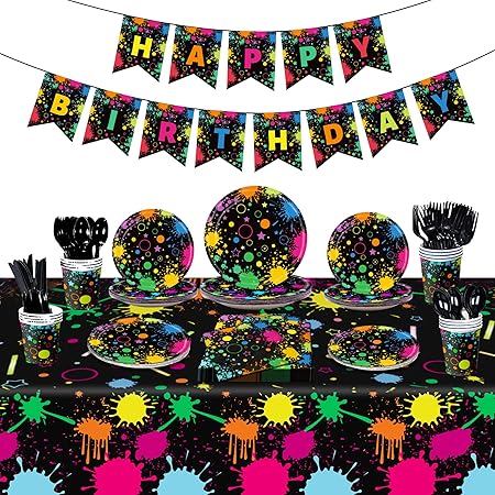 Amazon.com: TeeFity 120 Pcs Neon Glow Birthday Party Tableware Set ...