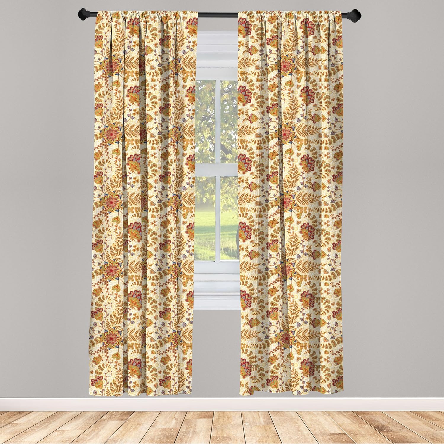Amazon.com: Lunarable Jacobean Window Curtain Panels 4 Pack, Classical ...