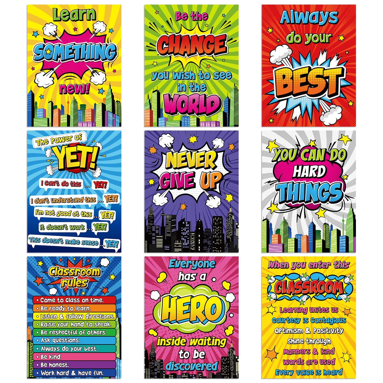Snapklik.com : 9 Pcs Hero Motivational Posters - Classroom Decorations ...