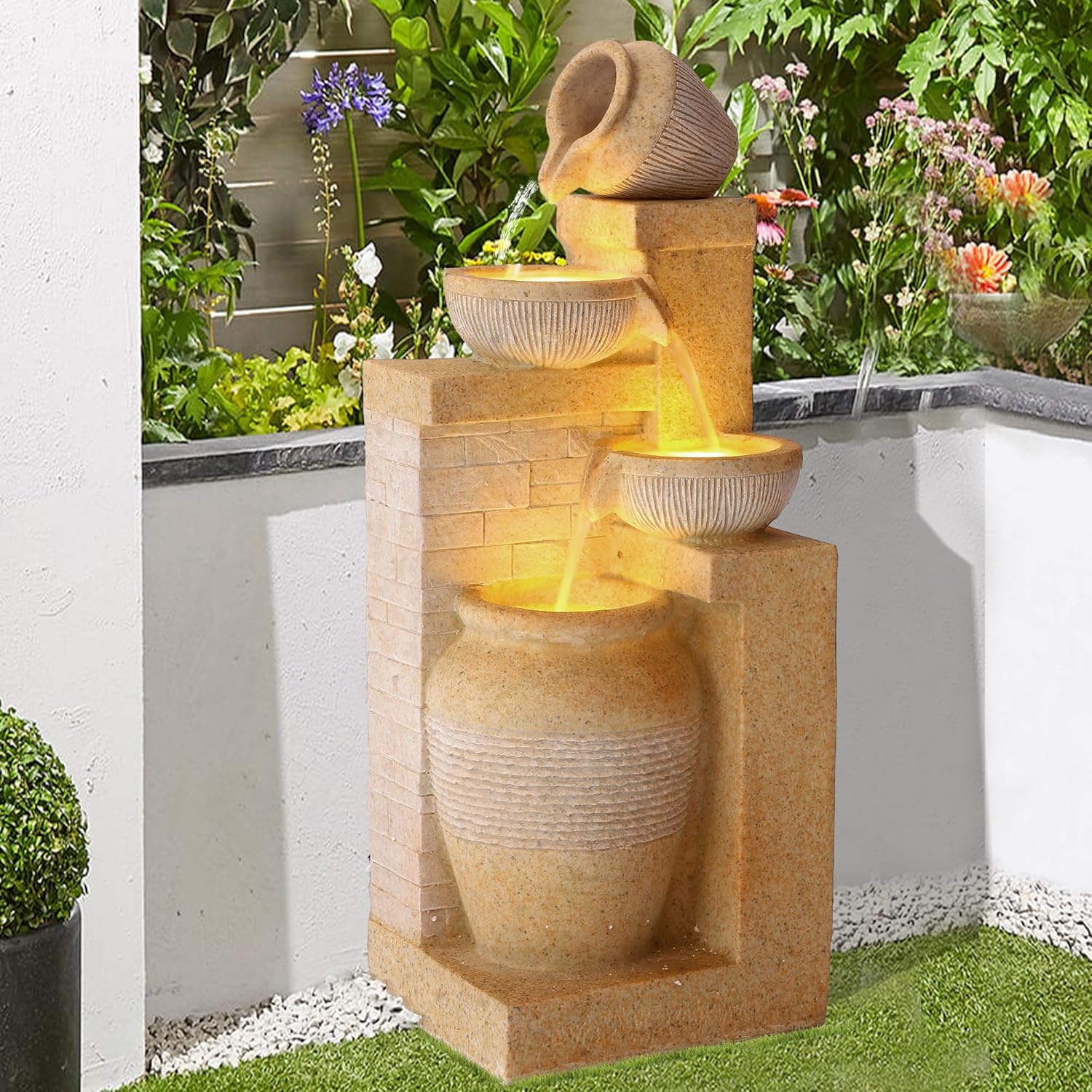 Amazon.com: GIODIR 32" Outdoor/Indoor Garden Water Fountains, 4 Tiers ...