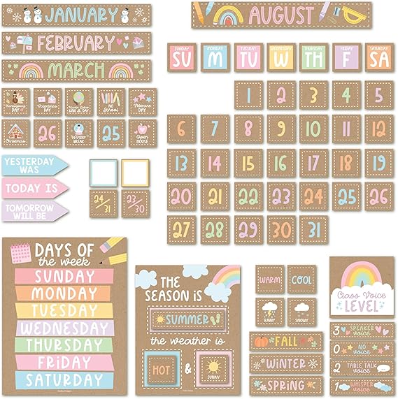 Amazon.com: Classroom Calendar Set Bulletin Board Decor – School ...