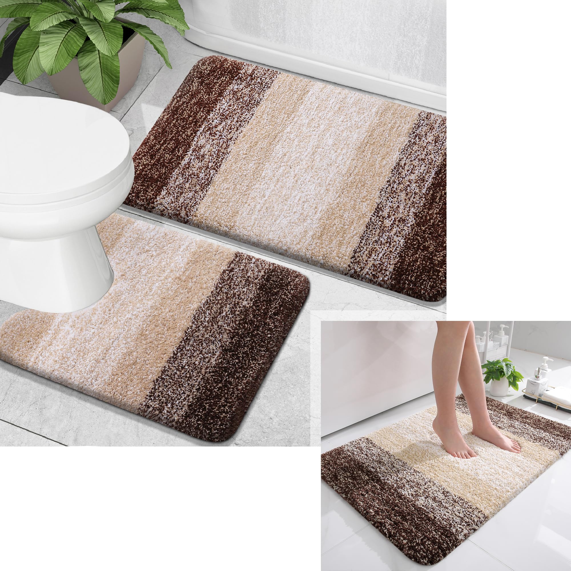 Amazon.com: OLANLY Ombre Bath Rug and Bathroom Rugs Sets 2 Piece, Bath ...
