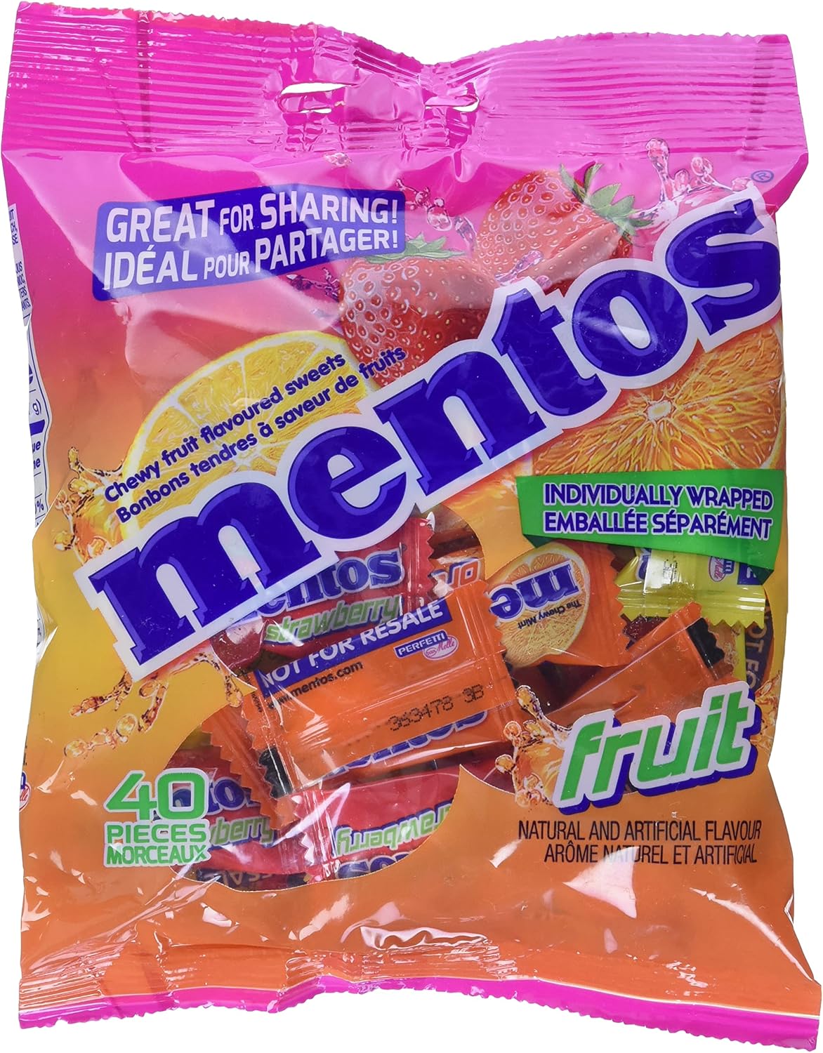 Mentos Chewy Mint Candy, Fruit, Individually Wrapped, Non Melting, 40 ...