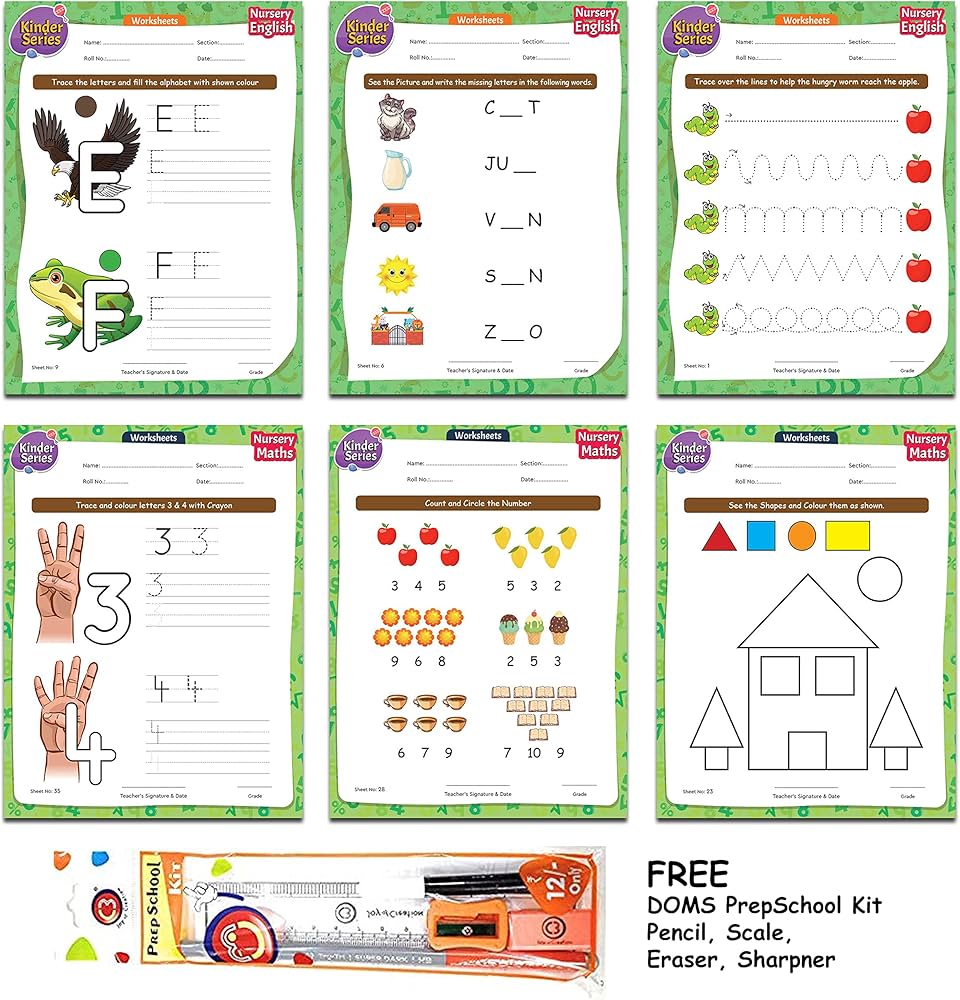 Nursery Activity Worksheets 72 Pages (English, Maths, GK, Colouring) Worksheets with Stick and Folder : Future Intelligence Books, Sirisha: Amazon.in: Books