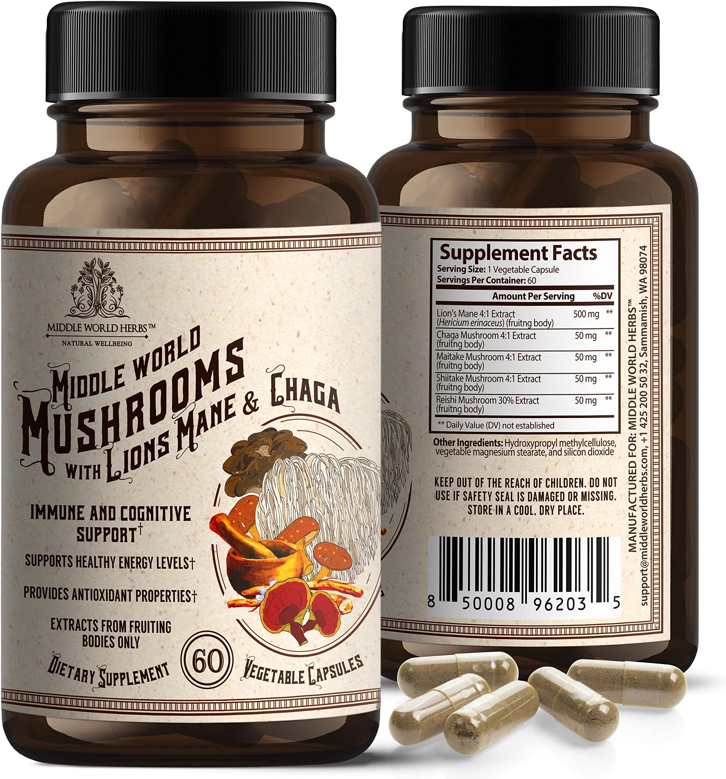 Amazon.com: Middle World Mushrooms with Lions Mane & Chaga – Reishi ...