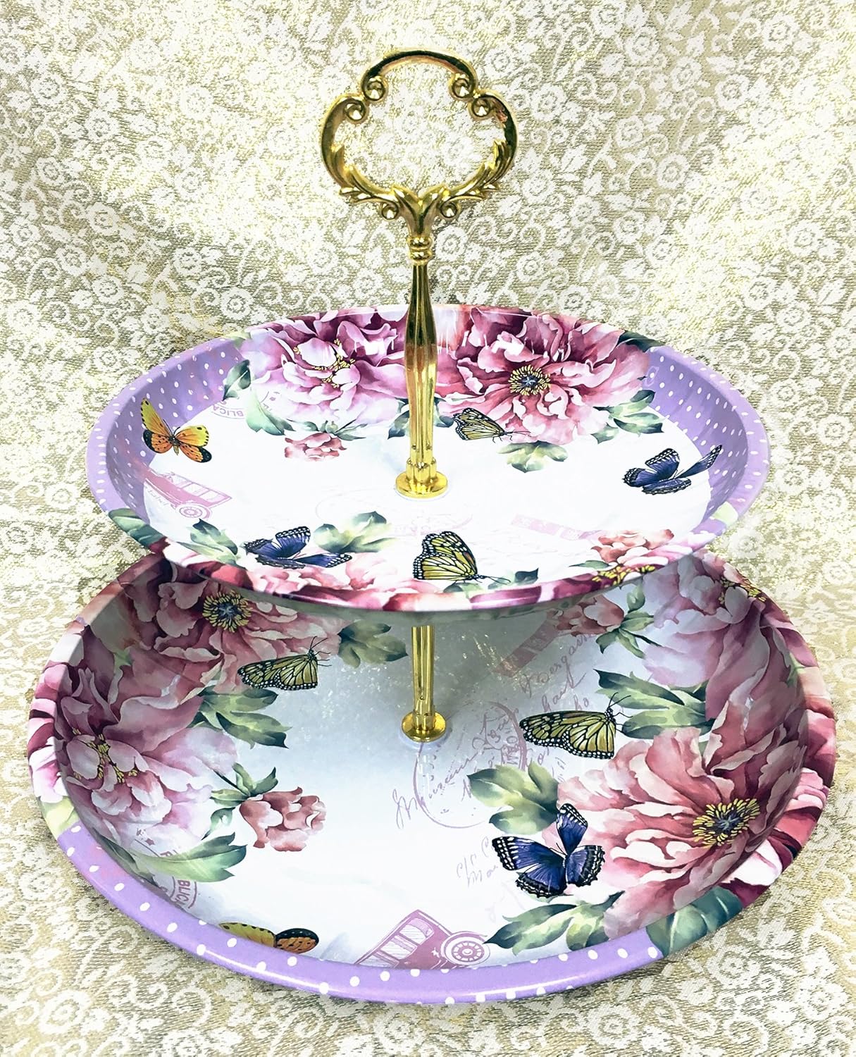 Amazon.com: Charmed Vintage Floral Pattern 2 Tier Cake and Pastry Stand ...