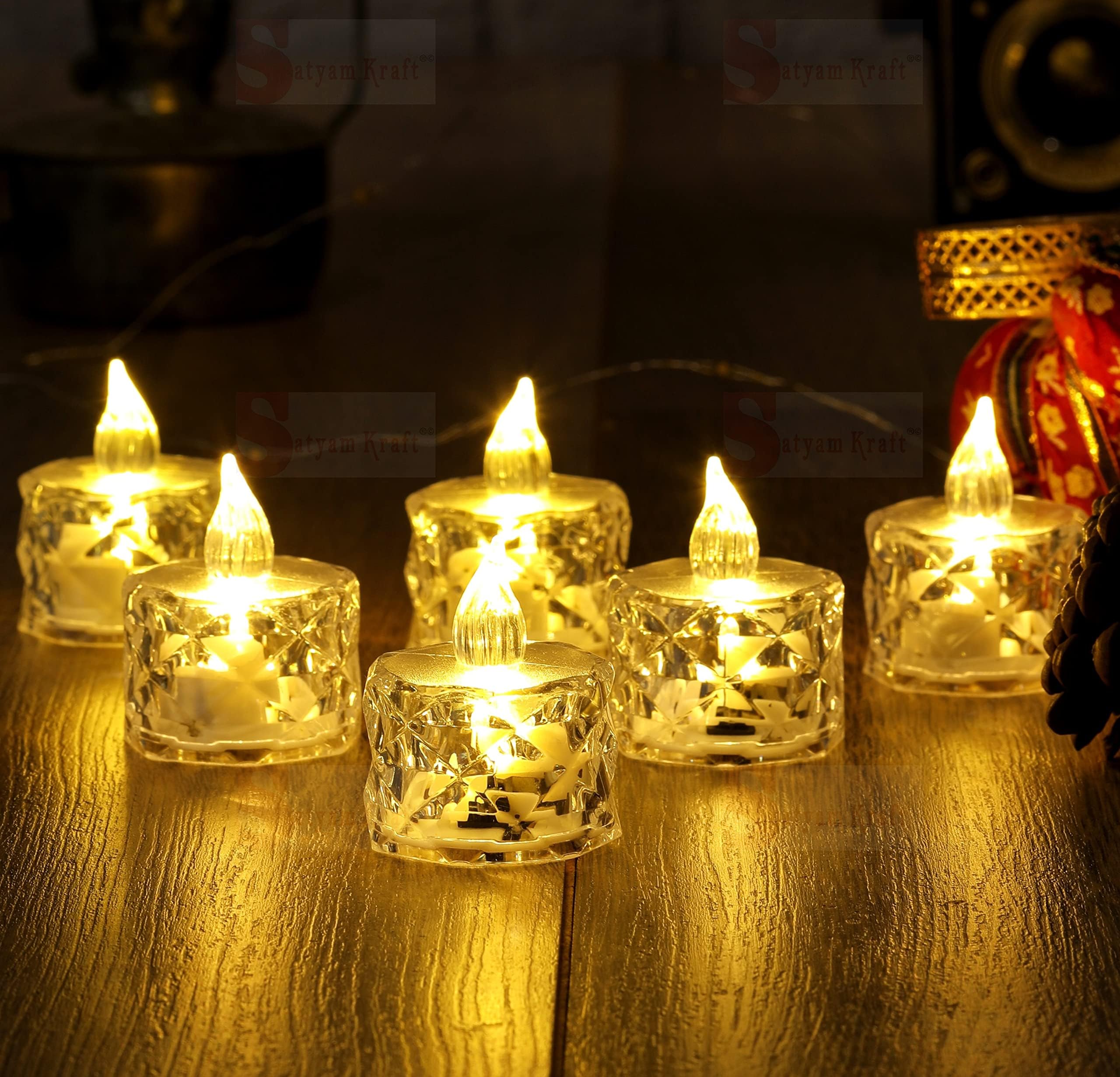 SATYAM KRAFT 12 Pcs LED Tea Light Candles | Flameless & Smokeless ...