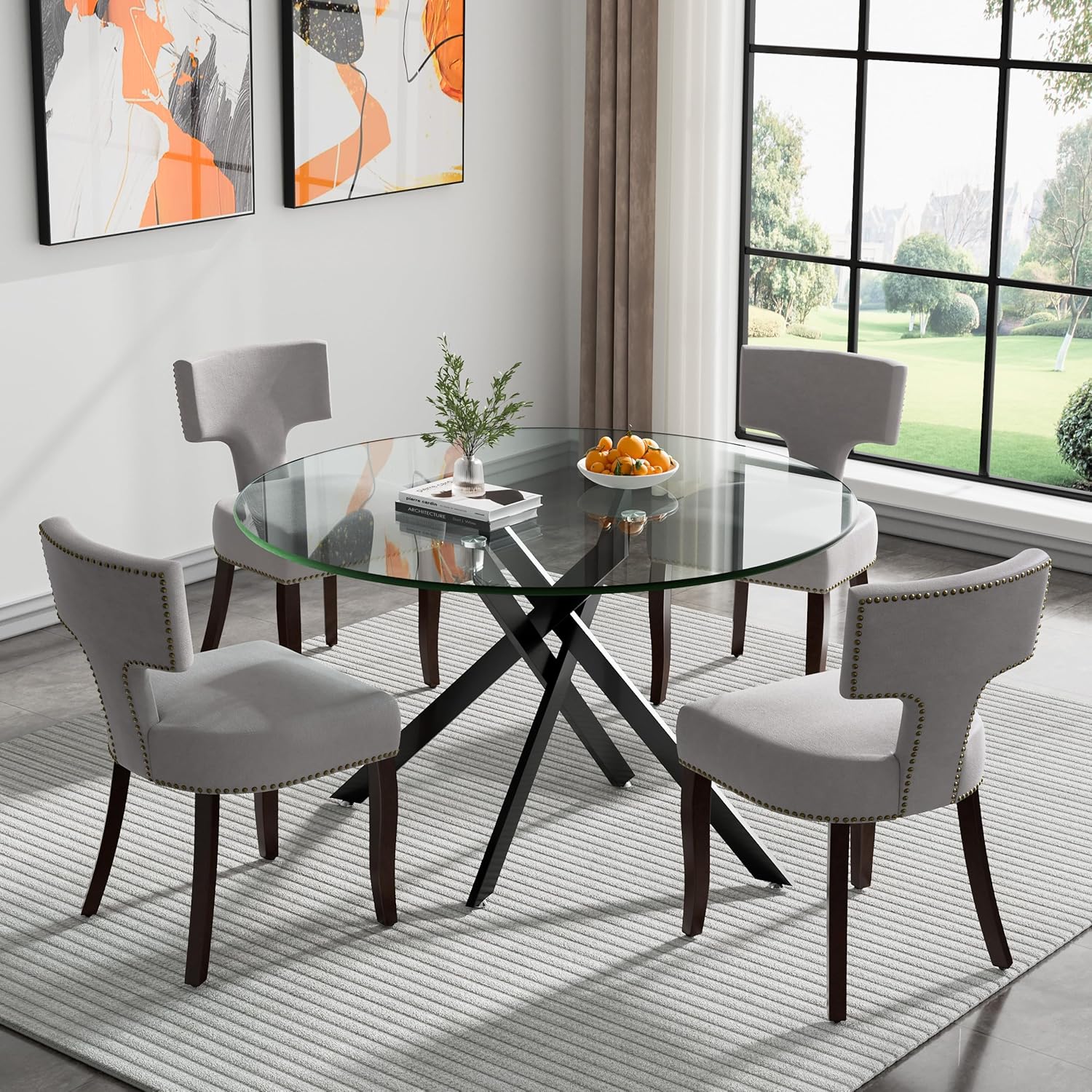 Amazon.com - HomVent Round Glass Dining Table Set for 4, 5-Piece Modern ...