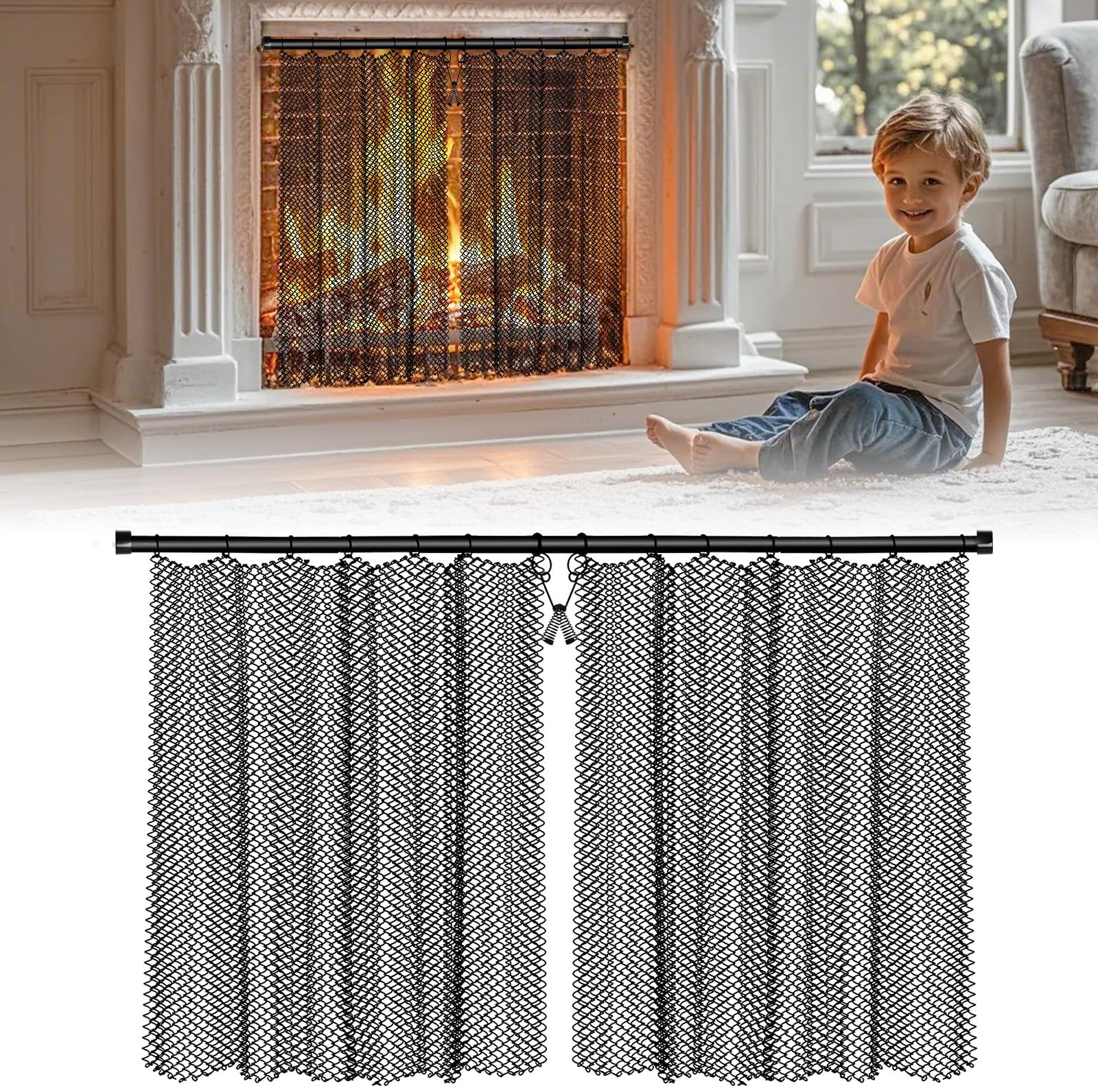 Amazon.com: Fireplace Mesh Screen Curtain Kit with Adjustable Fireplace ...