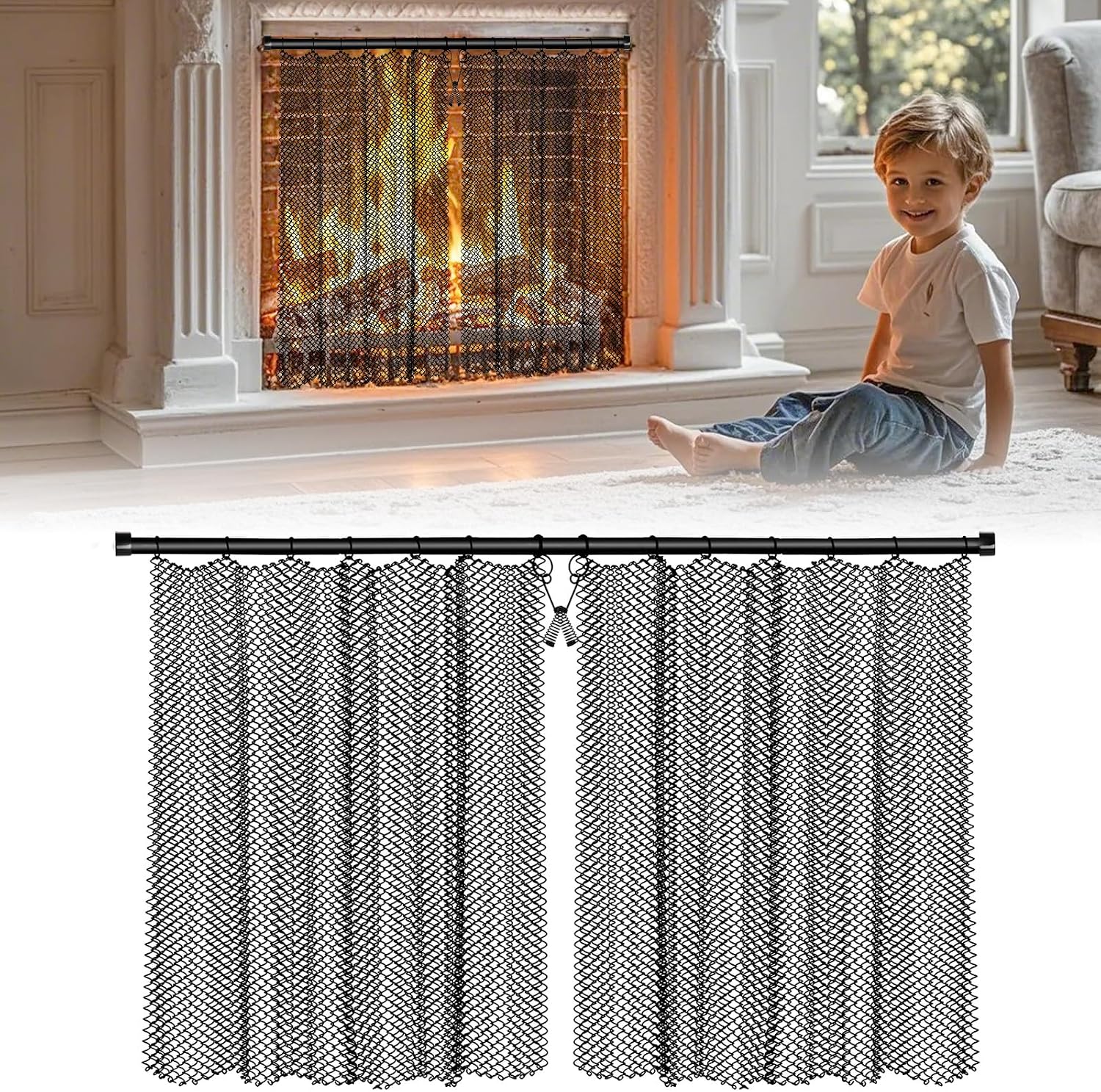 Amazon.com: Fireplace Mesh Screen Curtain Kit with Adjustable Fireplace ...