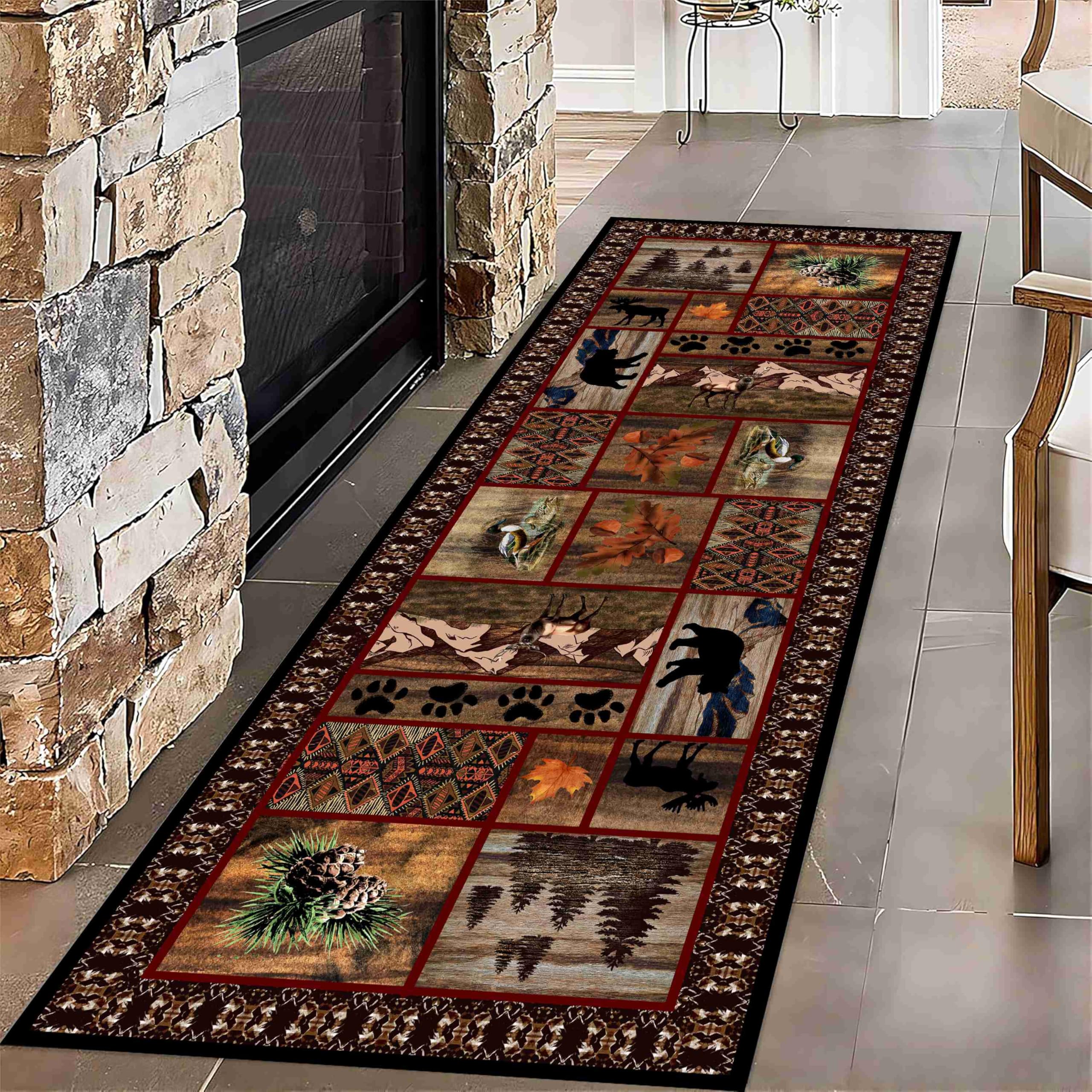 Amazon.com: SOJAWA Hallway Rug, 2x6ft Country Cabin Wildlife Entrance ...