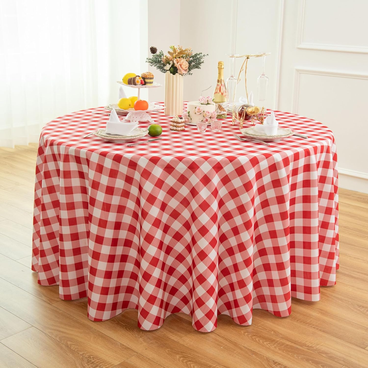 Amazon.com: Essifunia Waterproof Plaid Tablecloth Fabric - Round 108 ...