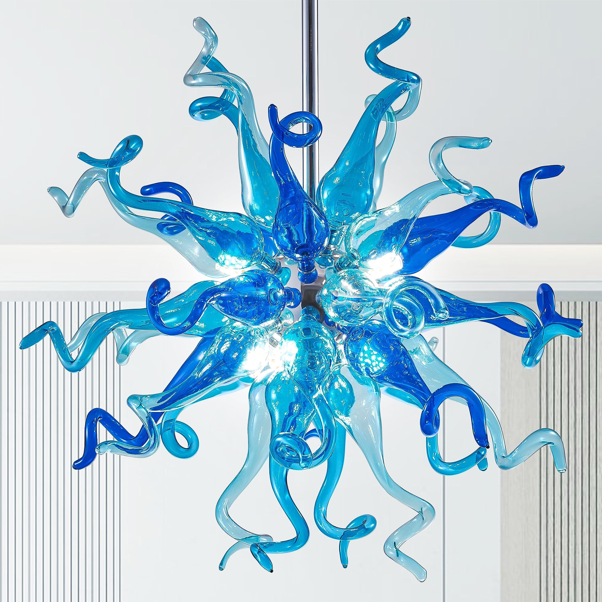 BeyPan Hand Blown Glass Chandelier Multi Color Blue Art Deco Modern ...