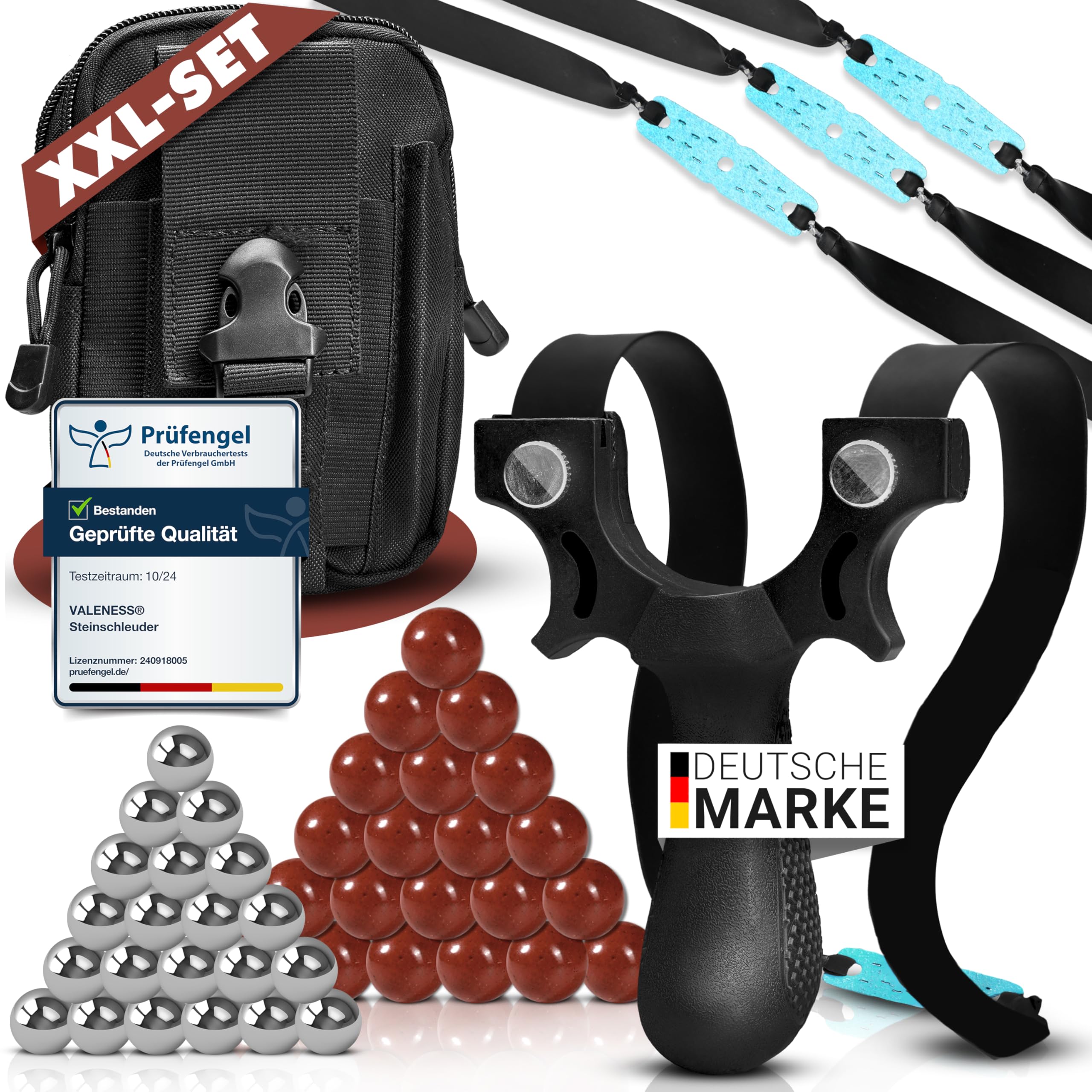 VALENESS® Steinschleuder [XXL-Set] - präzise Profi-Zwille mit 4 Gummi ...