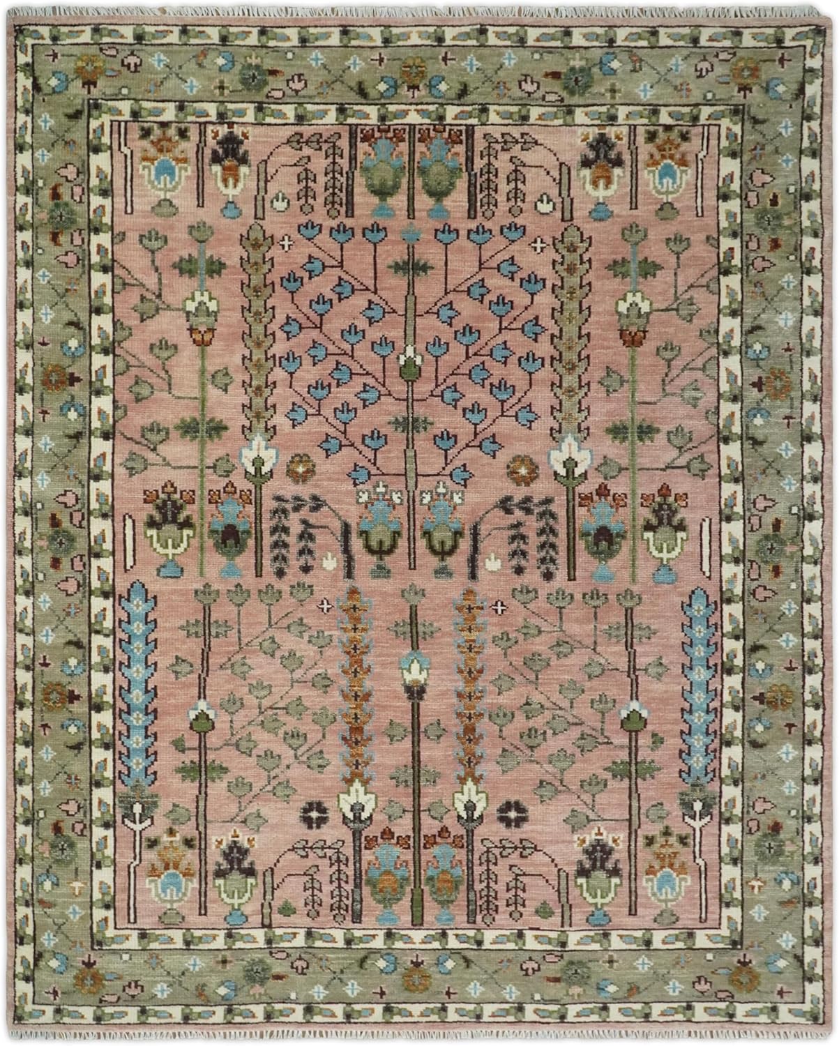 Amazon.com: Artisan's Arc Hand Knotted Pink, Olive and Beige Vintage ...