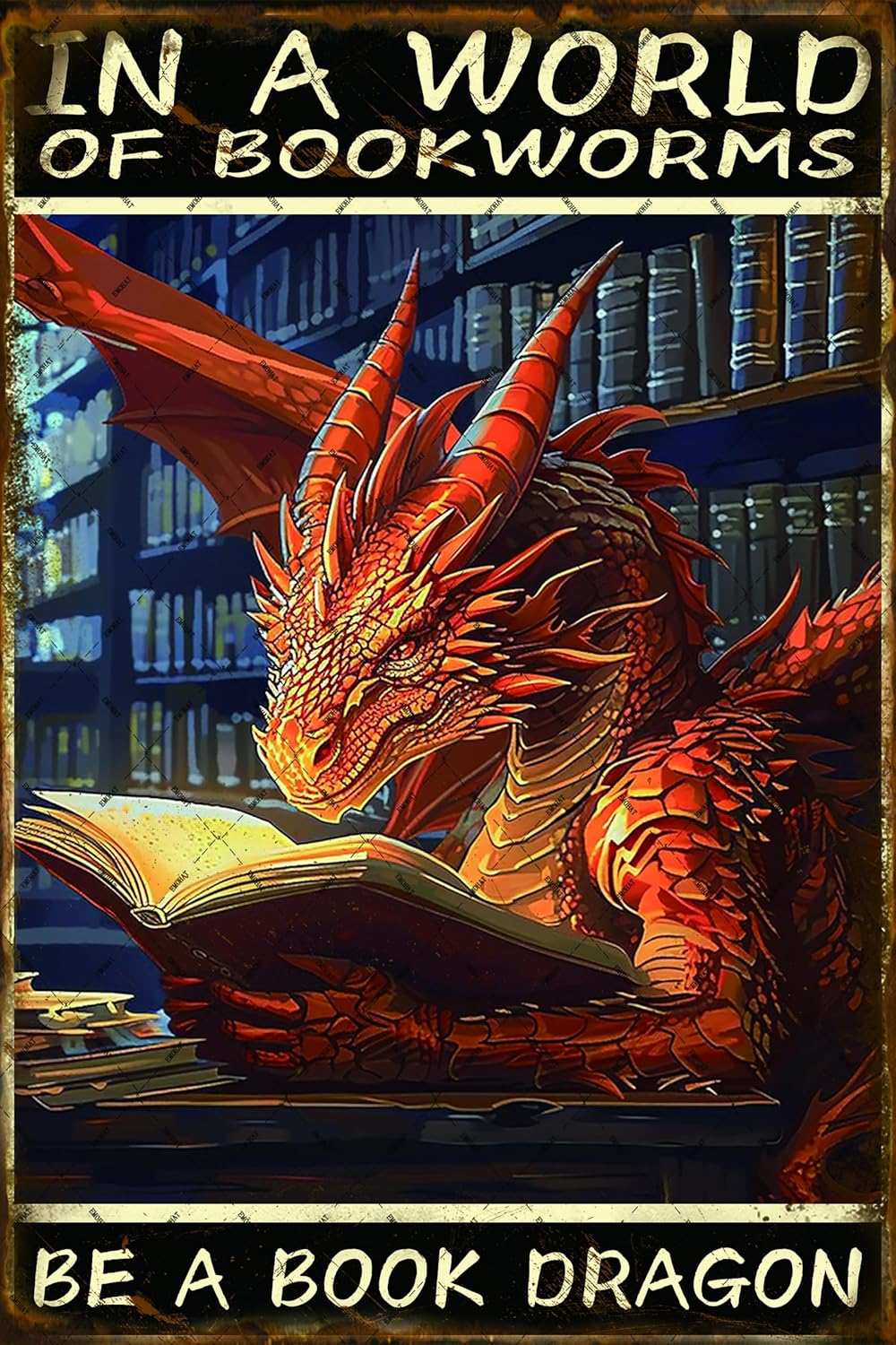 Amazon.com: EMOHAT Book Dragon Metal Tin Sign In a World Full of ...