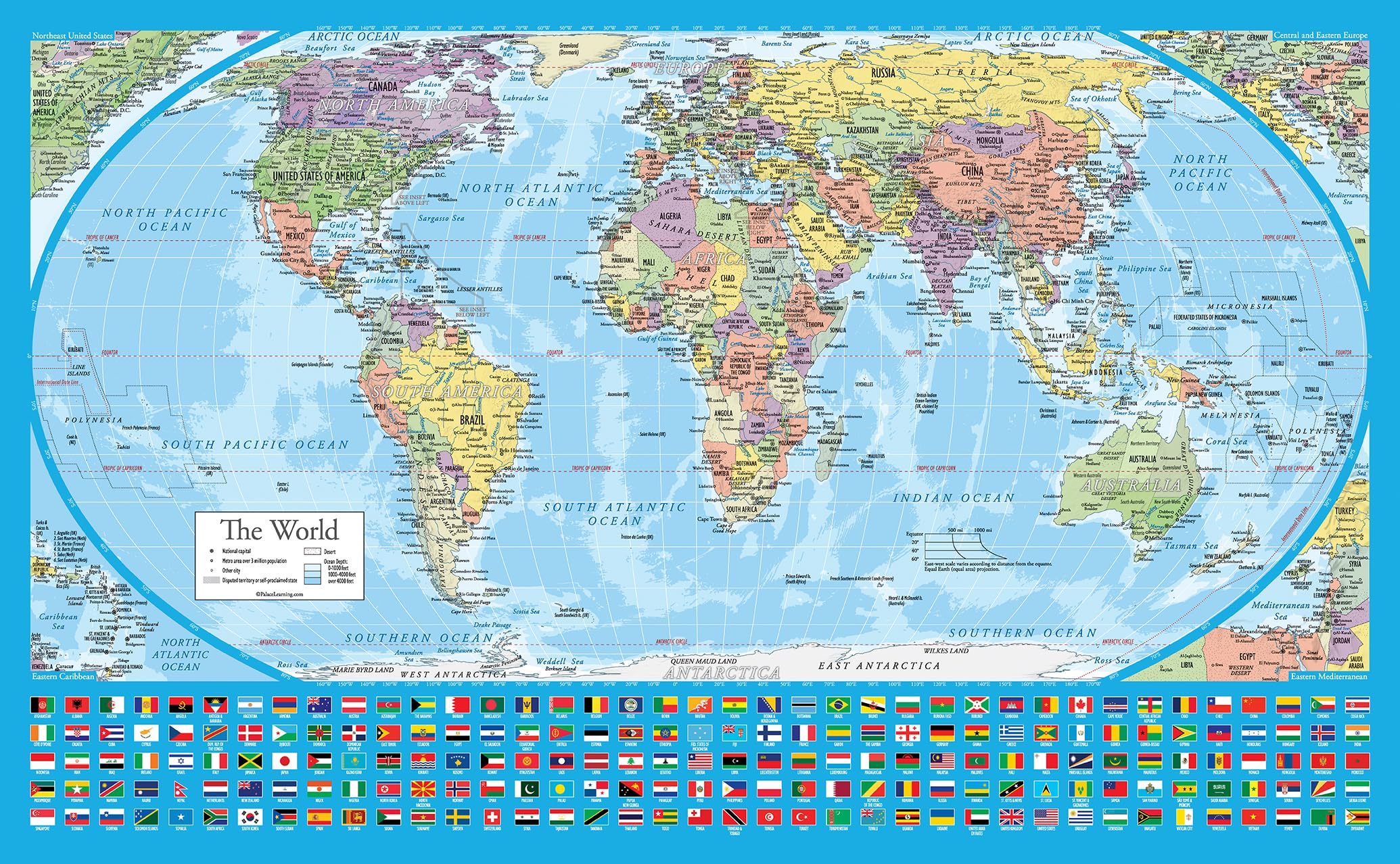 Equal Earth World Map Poster - map design shows continents at true ...