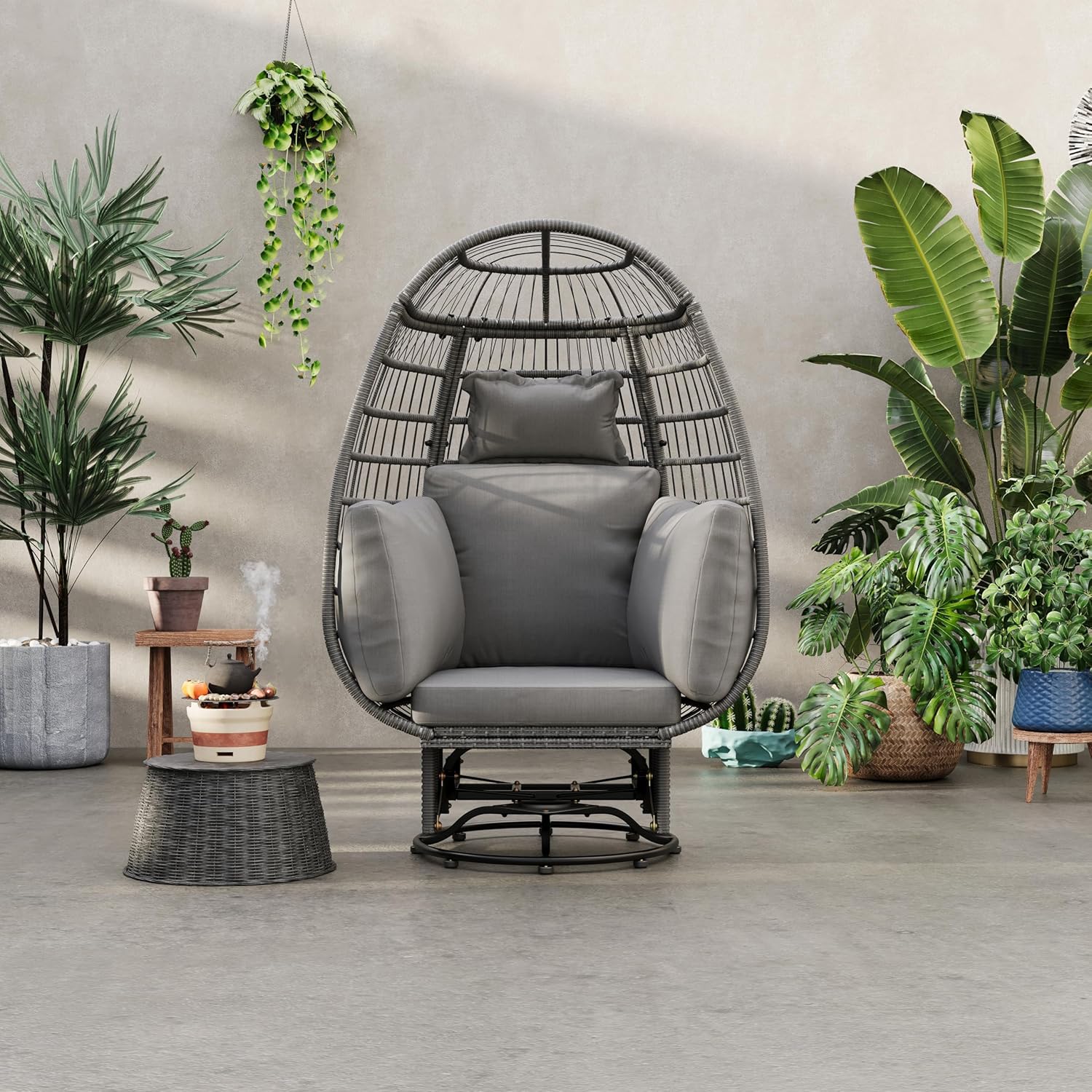 Amazon.com: NCKMYB Outdoor Egg Chair Patio Swivel Chair with Rocking ...