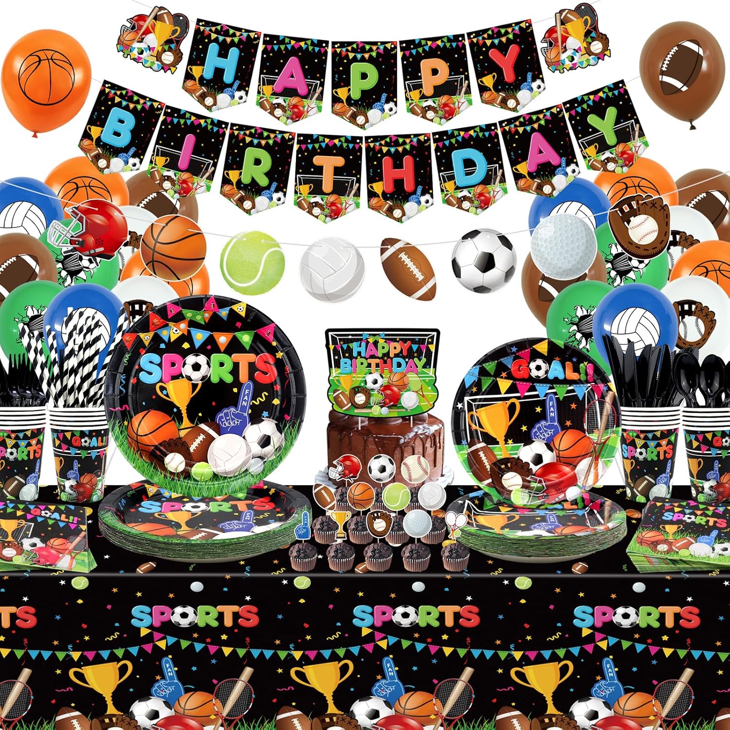 Amazon.com: Sports Theme Birthday Party Decorations - Including Happy ...