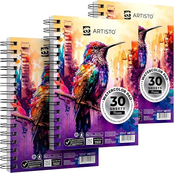 Amazon.com: Artisto Watercolor Pads 5.5x8.5”, Pack of 3 (90 Sheets ...