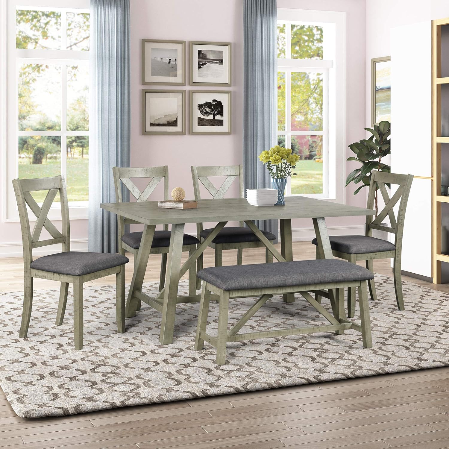 TARTOP Piece, Wood Dining Dinette 4 Chairs with 1 Bench with Cushion ...
