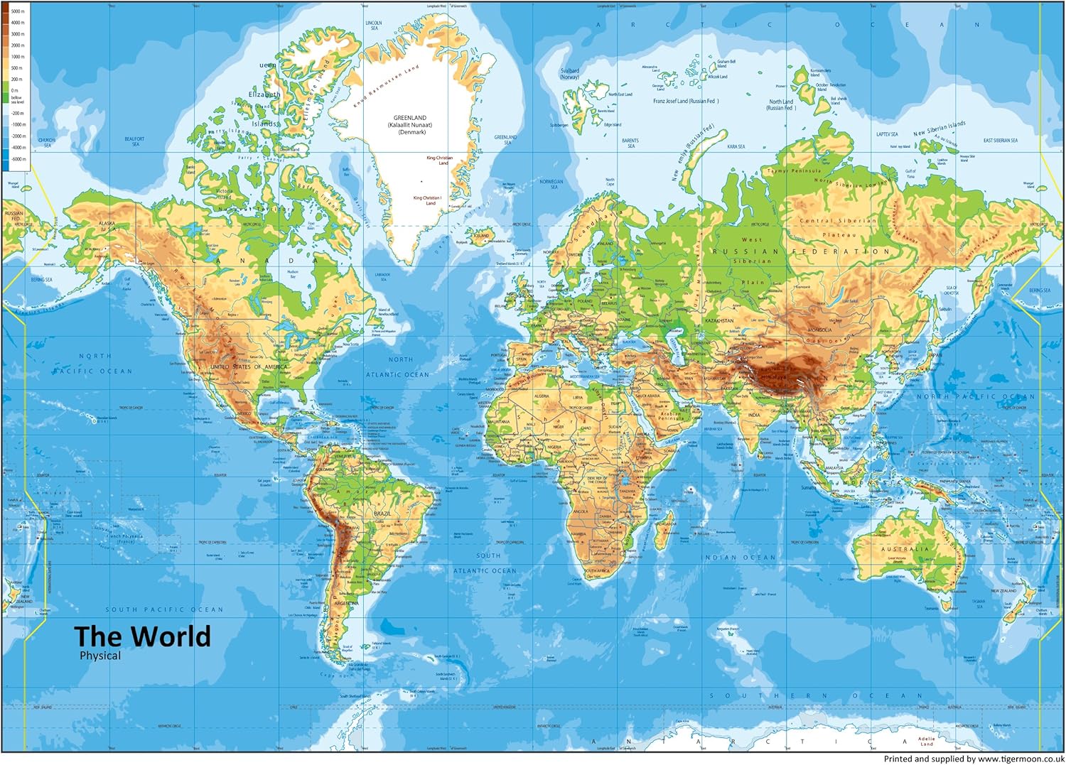 Physical Map of The World - Size A1-59.4 x 84.1 cm - Vinyl : Amazon.co ...