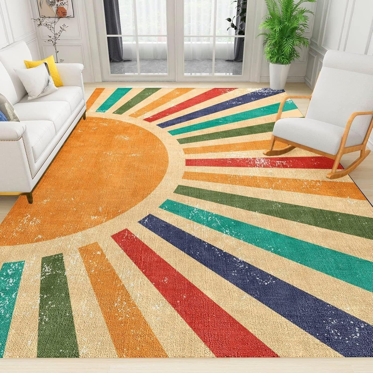 Vintage Medieval Rainbow Modern Area Rugs, Boho Rainbow Sunshine Easy ...