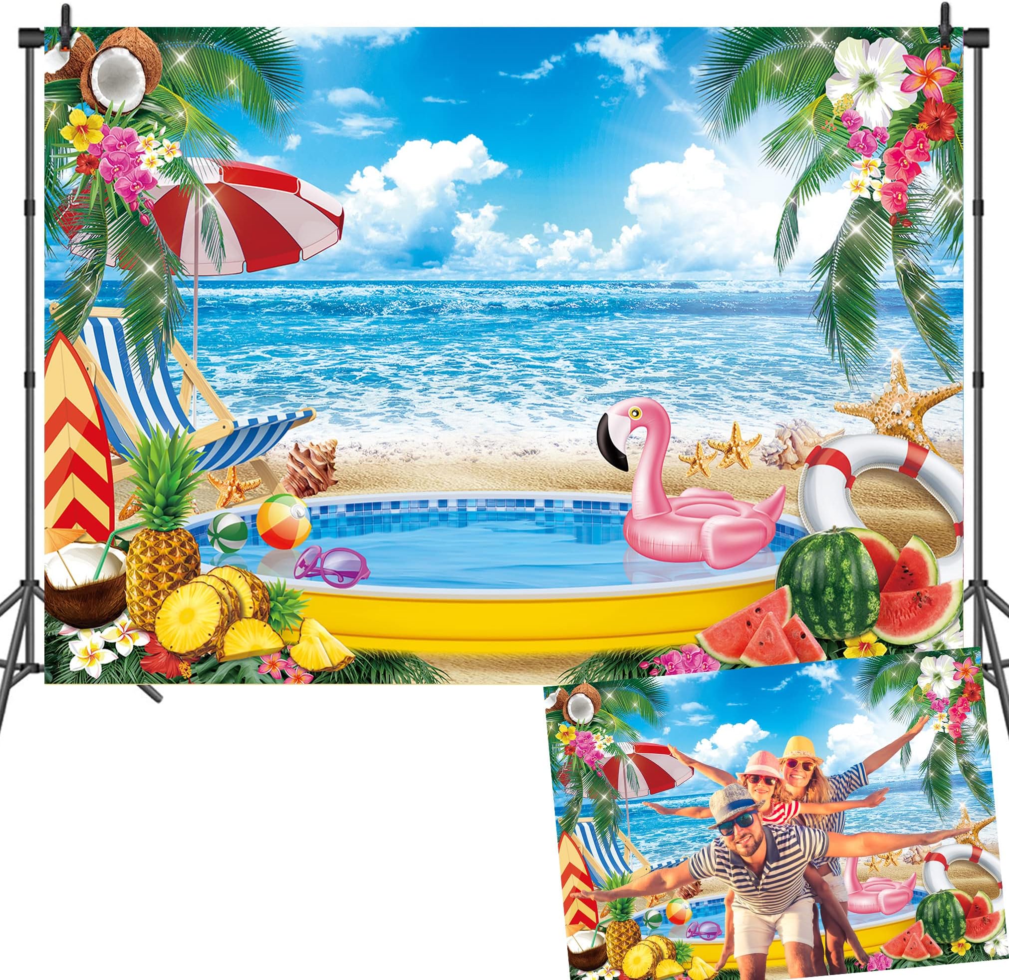 Amazon.com : Summer Hawaiian Beach Backdrop Hello Summer Beach Party ...