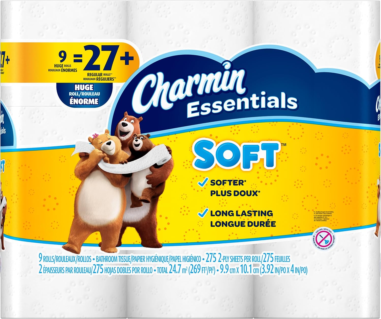 Amazon.com: Charmin Essentials Soft Toilet Paper 9 Huge Rolls, 2.0 ...