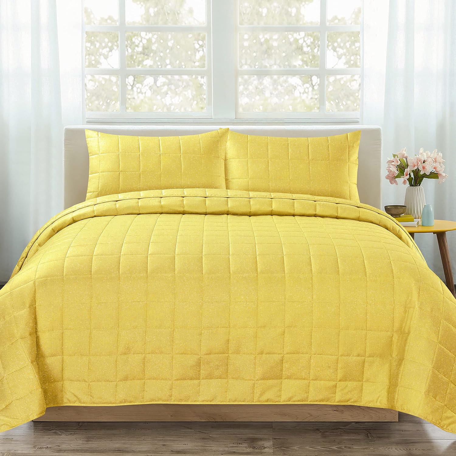 Velosso Squares Quilted Bedspread Comforter Set Embossed Box Stitched ...