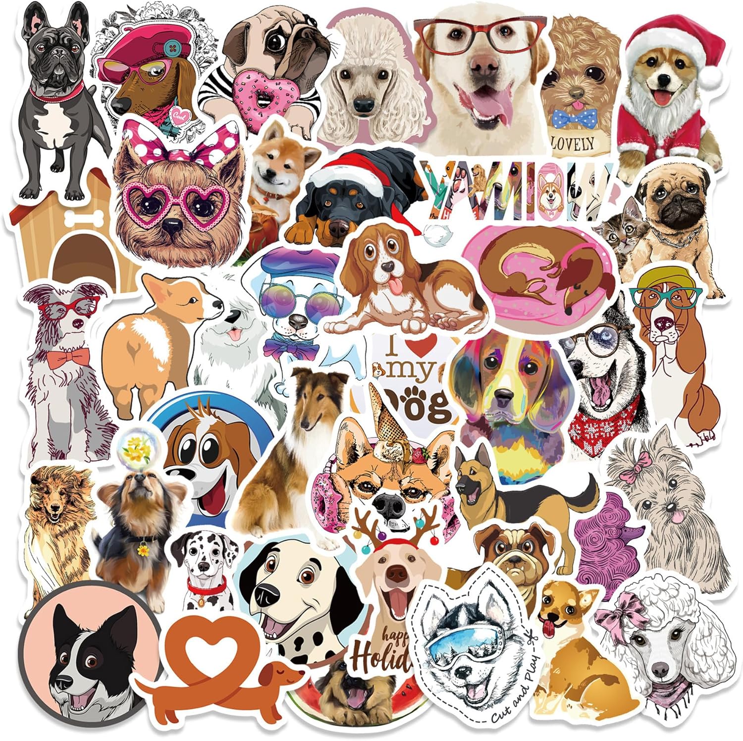 MAIGO Dog Stickers - 130pcs Funny Cartoon Animal Pack, Cute Dachshund ...