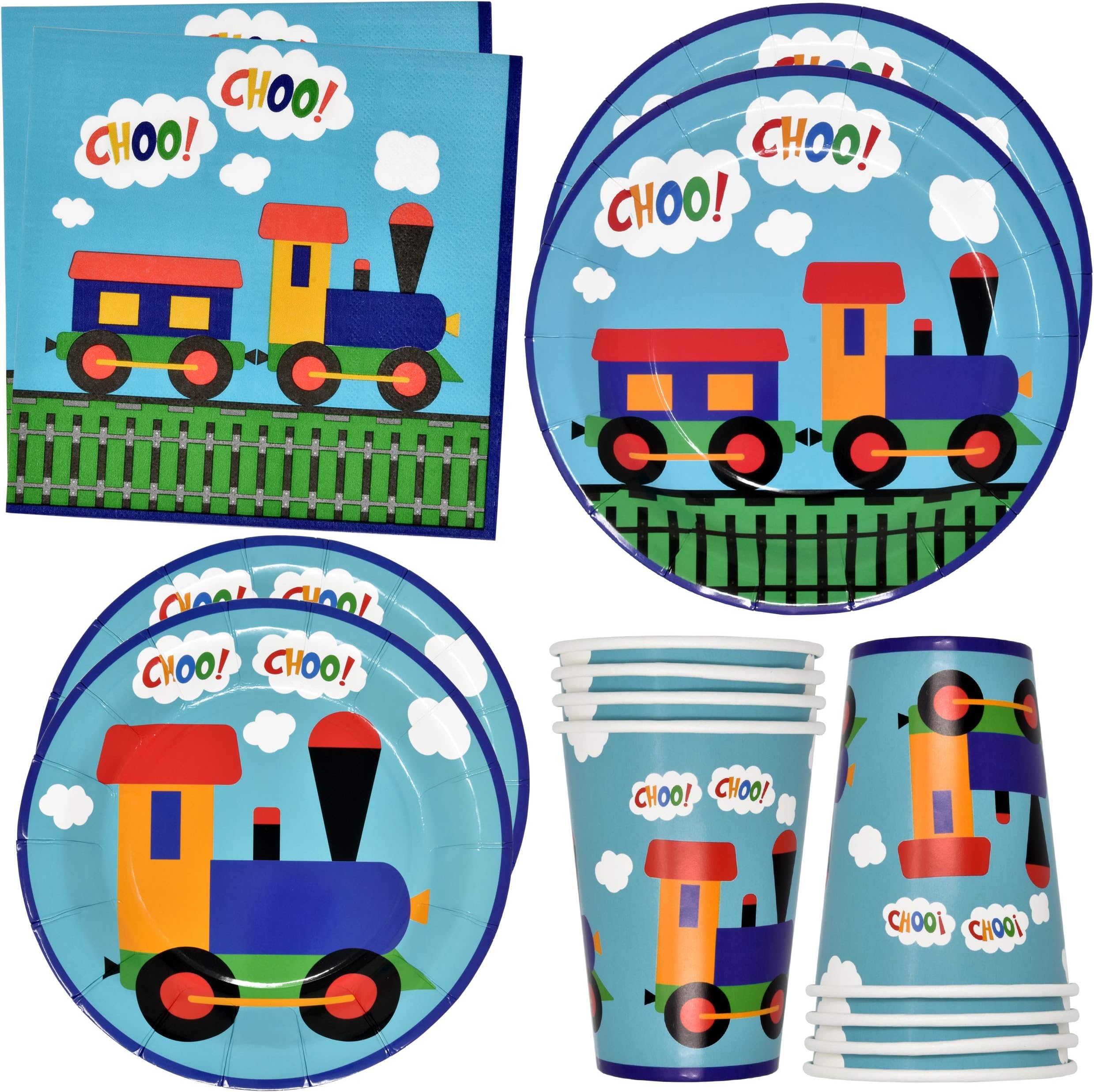 Amazon.com: BLUE PANDA 144PCS Choo Choo Train Birthday Party Supplies, Serve 24 Disposable ...