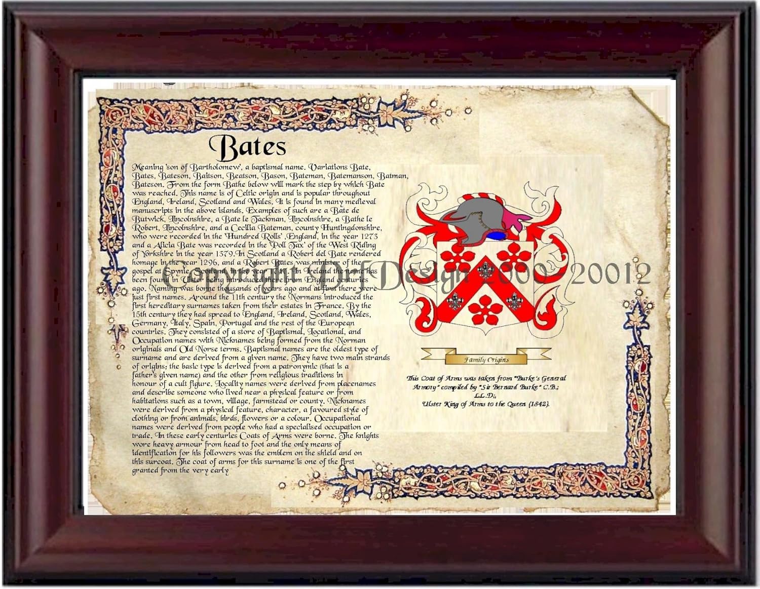 Amazon.com: Bates Coat of Arms/ Family History 11" x 13 " Wood Framed ...