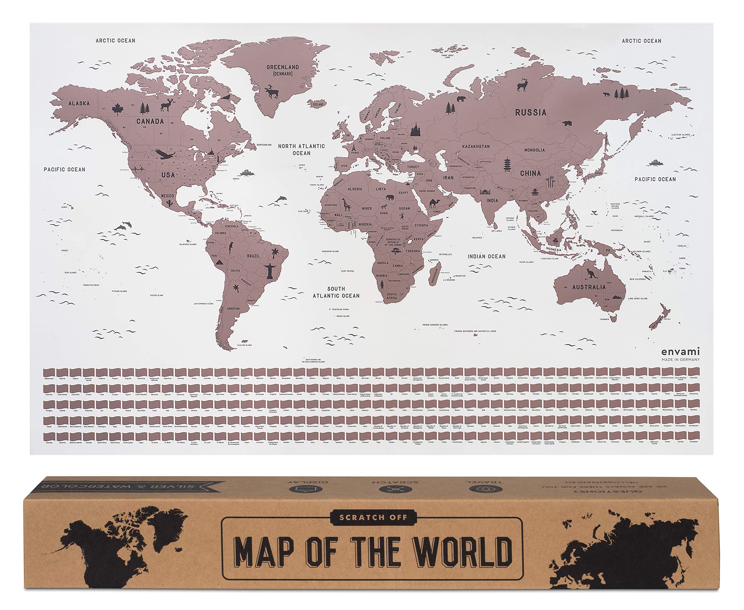 envami Scratch Off World Map I 68 X 43 CM I Rose Gold I English I World ...
