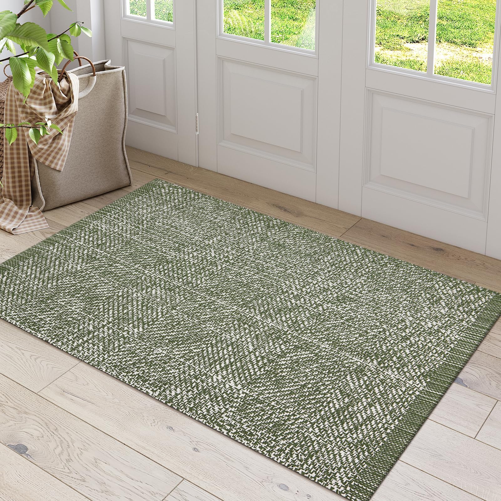 Amazon.com: LEEVAN Washable Kitchen Rugs 3x5, Green Bedroom Rug, Cotton ...