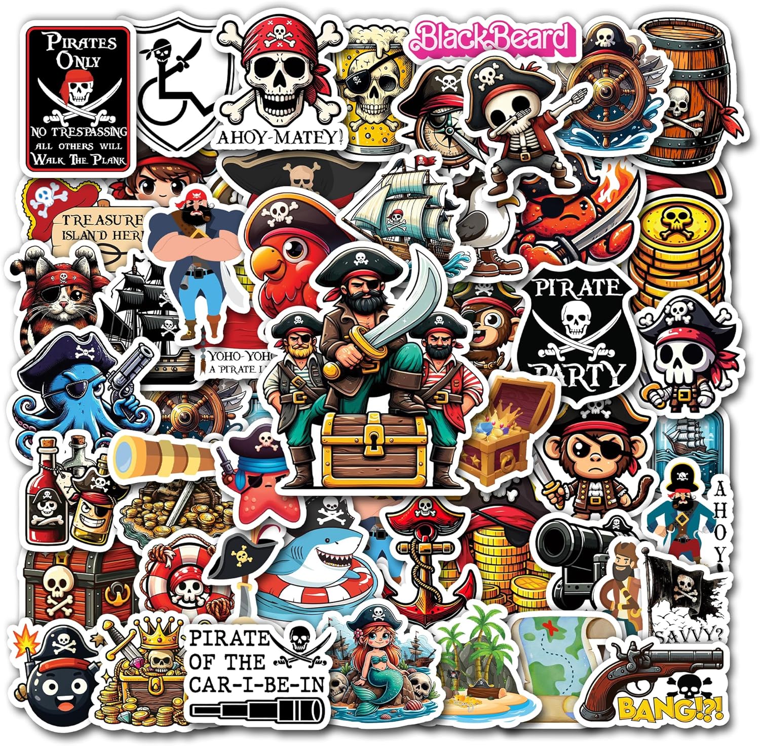 Amazon.com: WESILY Pack 50 PCS Pirate Stickers Waterproof Vinyl Decals ...