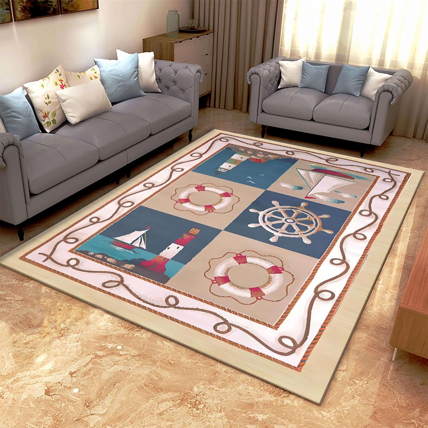 Amazon.com: ZRCWXFP Rudder Area Rug,3x5ft, Cartoon Nautical Scene ...