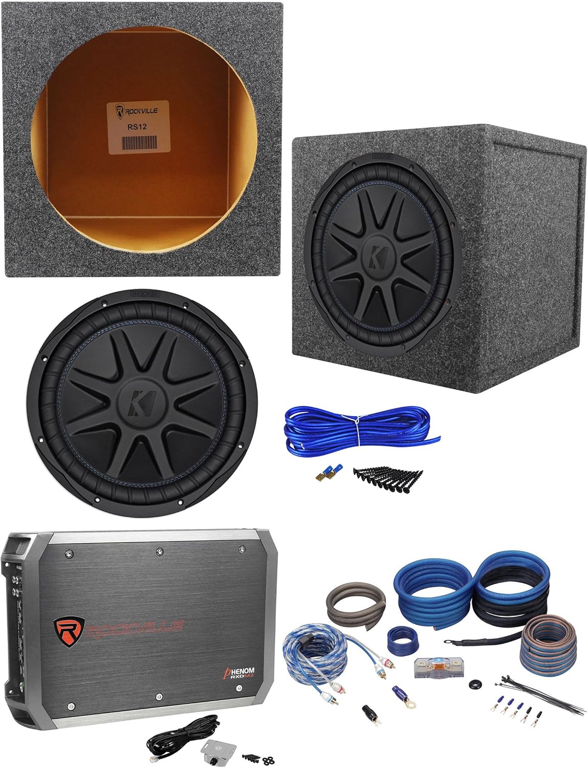Amazon.com: KICKER 44CVX122 Car Sub Bundle with Single Box Kit: Wire ...