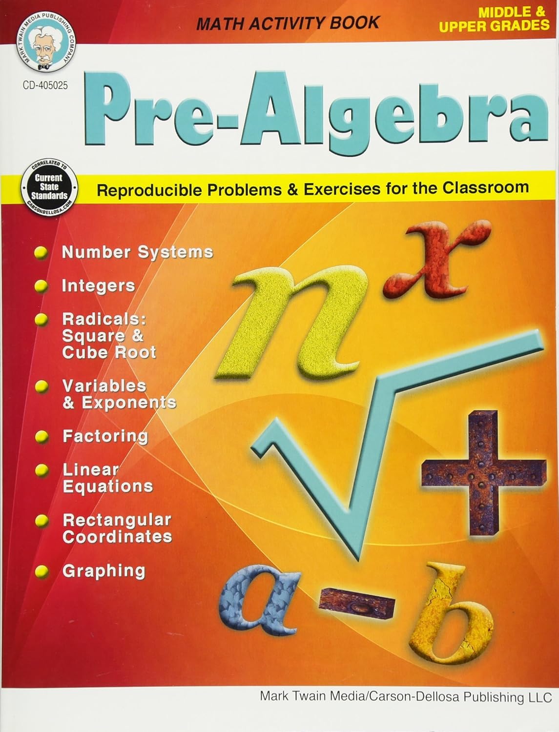 Mark Twain Pre Algebra Workbook, Math Book Covering Number Systems ...