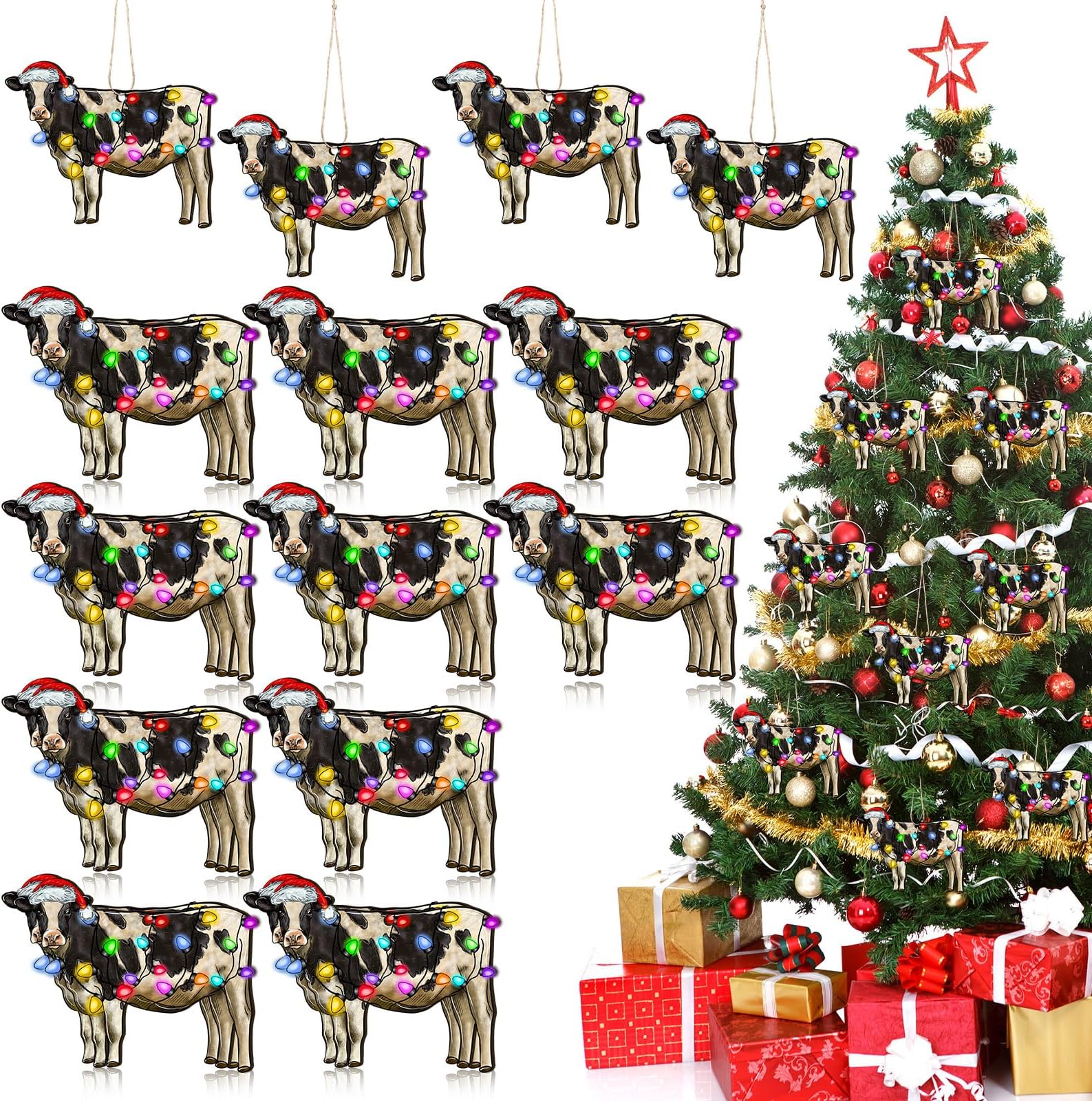 Amazon.com: 6 Pieces Christmas Cow Ornament Acrylic Cow Ornament with ...