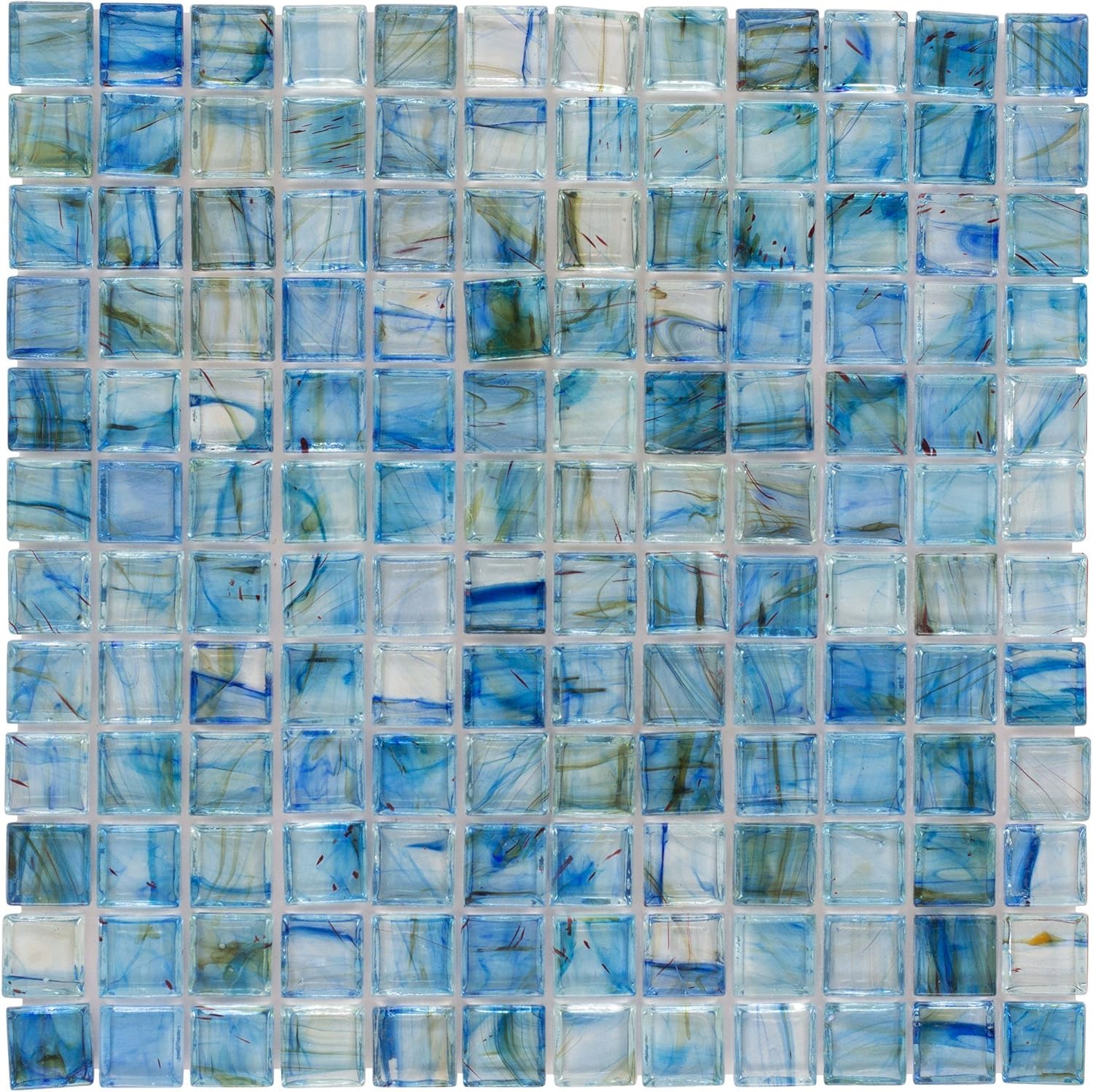 Buy Classic 1X1 Stacked Squares Blue Green Gray Glossy Glass Mosaic ...