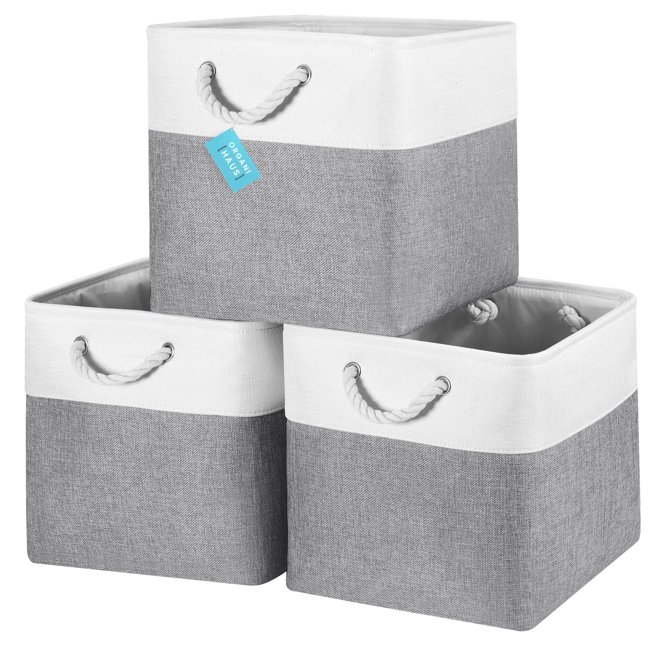 OrganiHaus 33x33 Cube Storage Bins Set of 3, Fabric Cube Baskets for ...