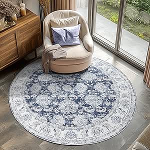 Amazon.com: jinchan Round Rug 4ft Area Rugs Vintage Floral Distressed ...